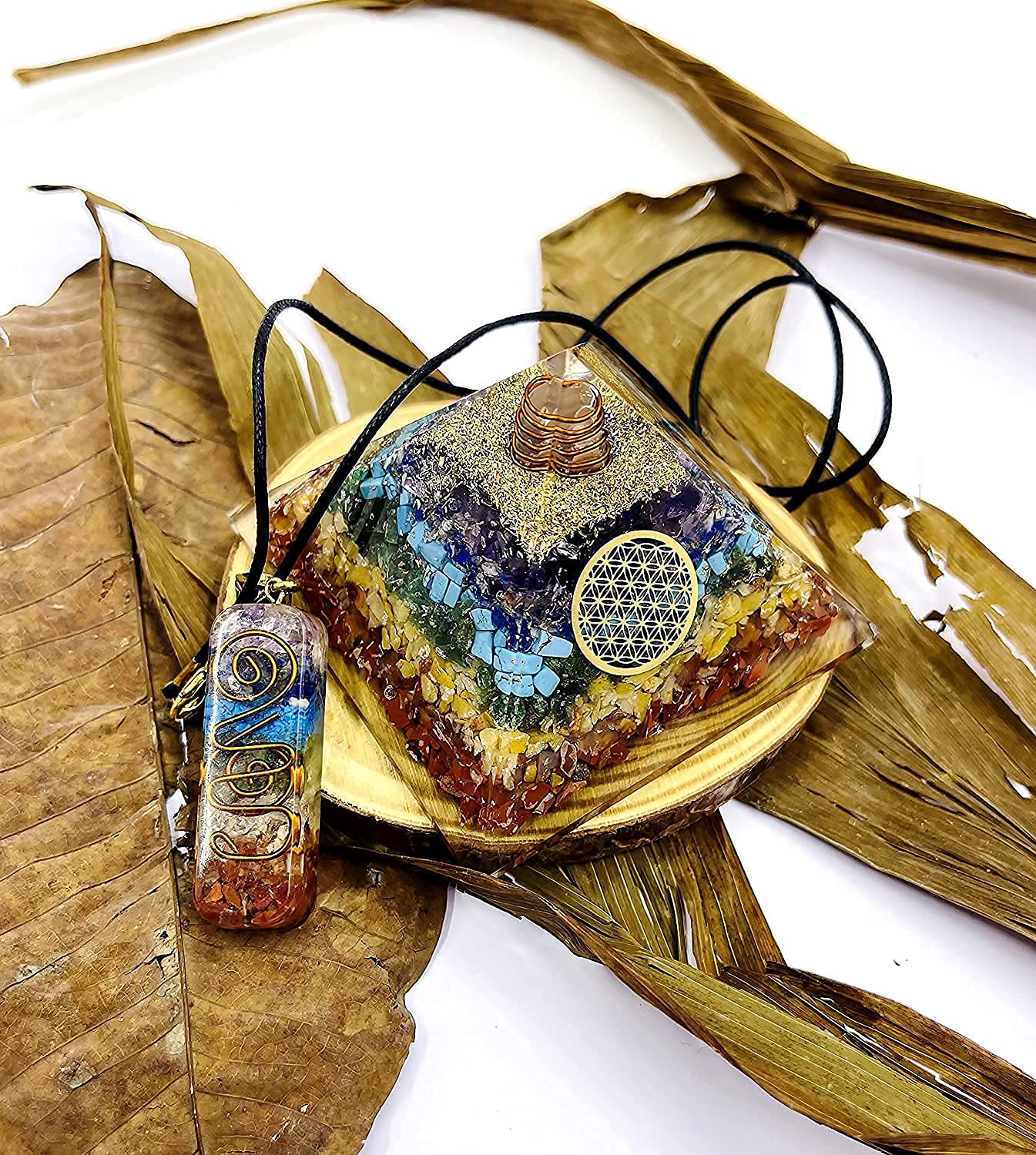 Orgone Pyramid Layer Seven Chakra for Chakra Balance - Reiki Healing Positive Energy Generator Pyramid - Yoga Meditation Energy Pyramid - E- Energy Protection Crystal Pyramid for Home Office Decor