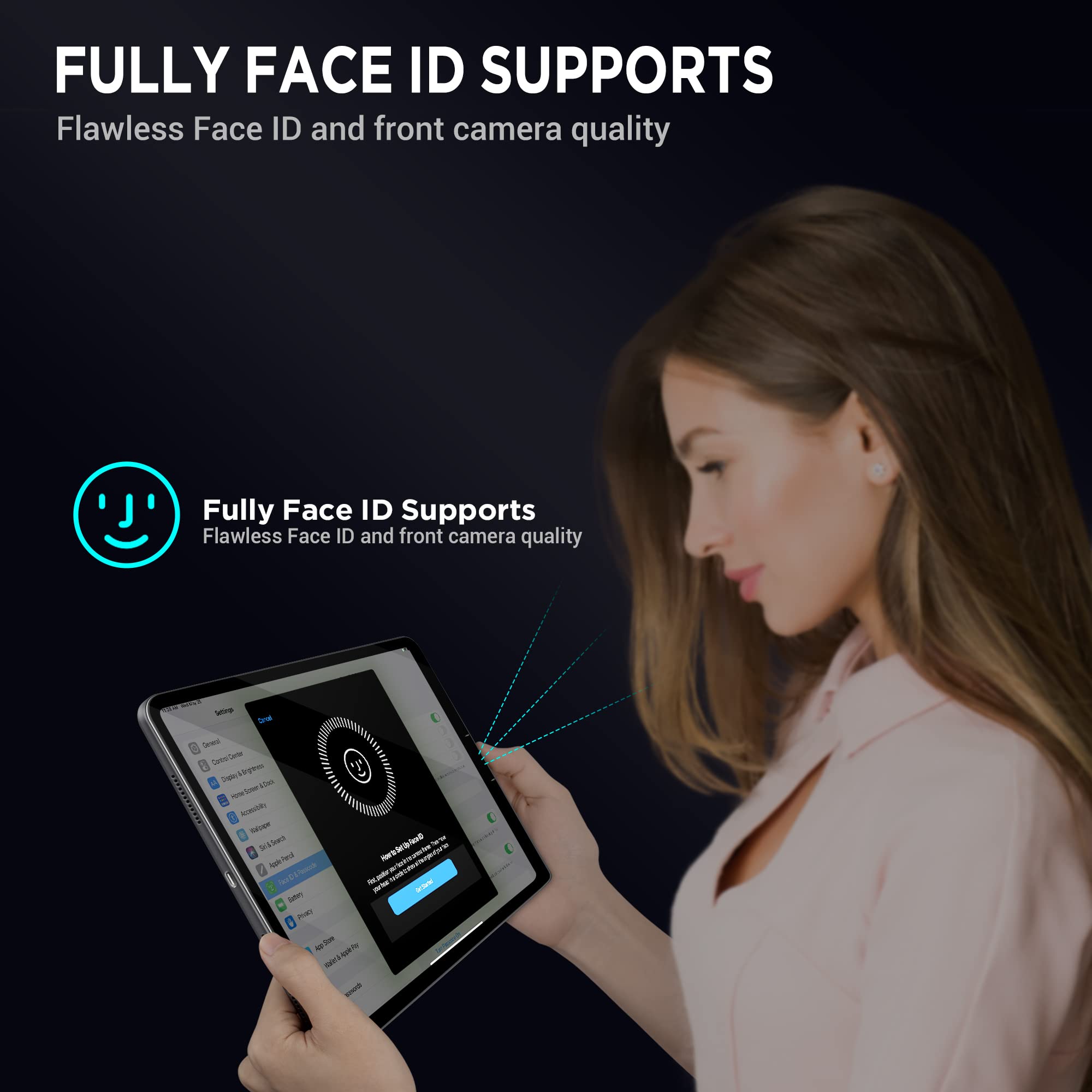 KingBlanc [1-Touch Installation] Screen Protector for iPad Pro 12.9-inch (6th/5th/4th/3rd Generation) 2022/2021/2020/2018, Tempered Glass Film with Auto Alignment Kit, 2.5D Round Edge, Case Friendly
