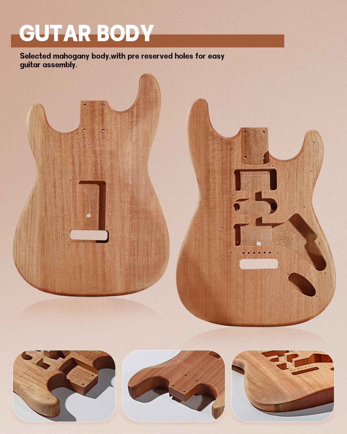 Leo Jaymz DIY ST Style Electric Guitar Kits with Mahogany Body and Maple Neck - Ebony Fingerboard and All Components Included (ST)