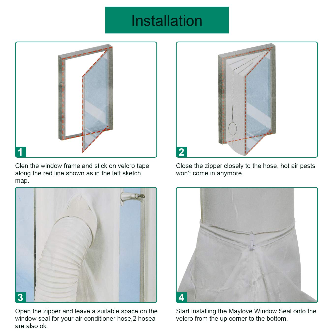 Luxiv 158" Window Seal Kit for Portable Air-Conditioner with Zip and Adhesive Fastener White Airlock Sliding Window Seal Cloth for Mobile AC (158in / 400cm)