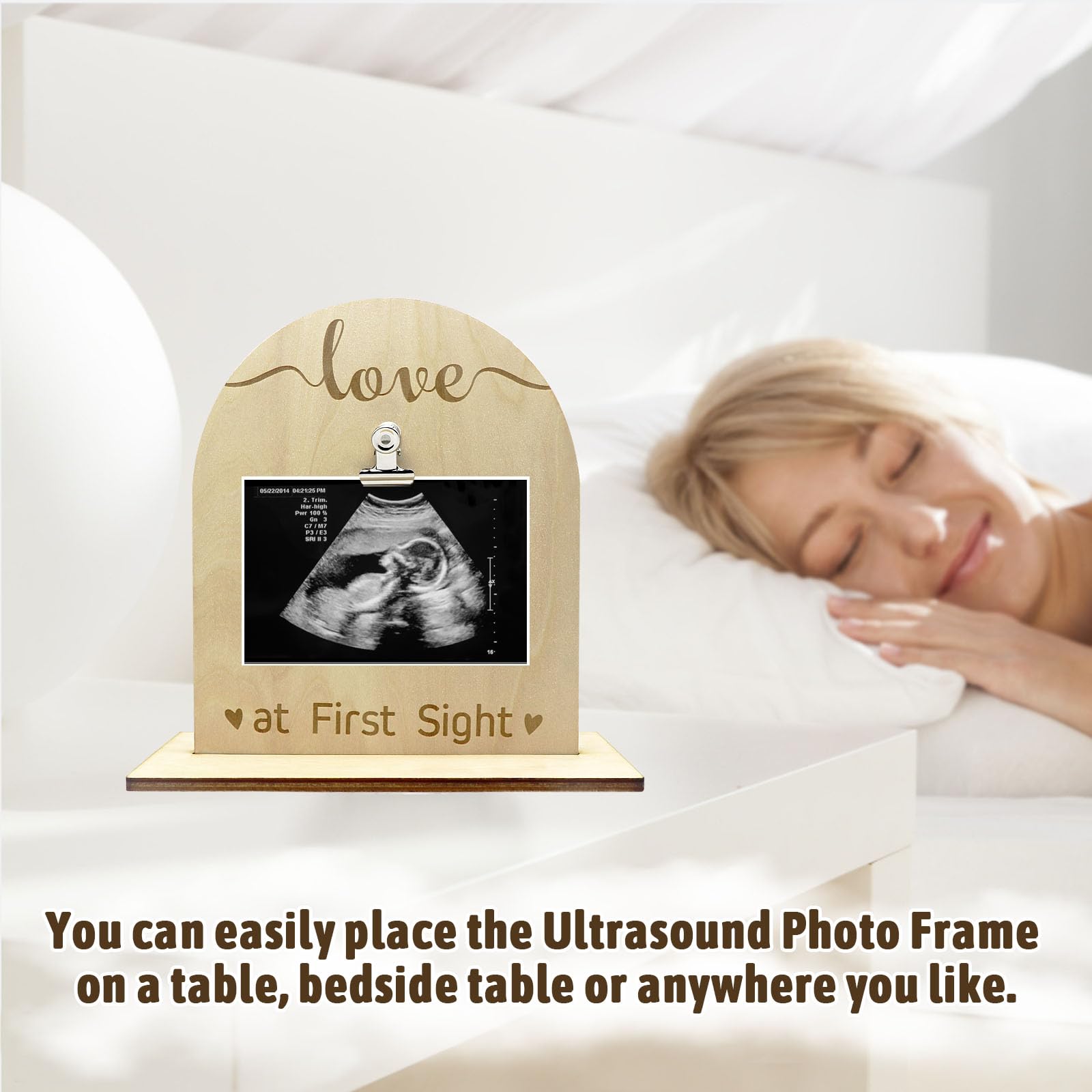 Sonogram Picture Frame, Keepsake Baby Ultrasound Frame,Love at First Sight,String Art Slat Wood Photo Frame,Pregnancy Announcements Gender Reveal Gifts for Expectant Parents, Grandparents (Love 2)