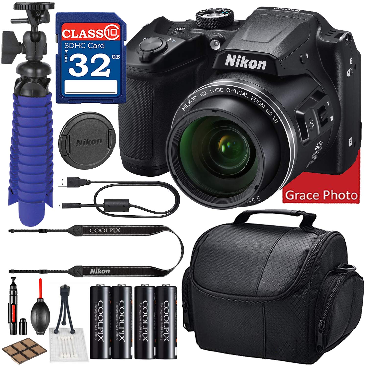Nikon COOLPIX B500 Digital Camera (Black) Bundle + Accessory Package