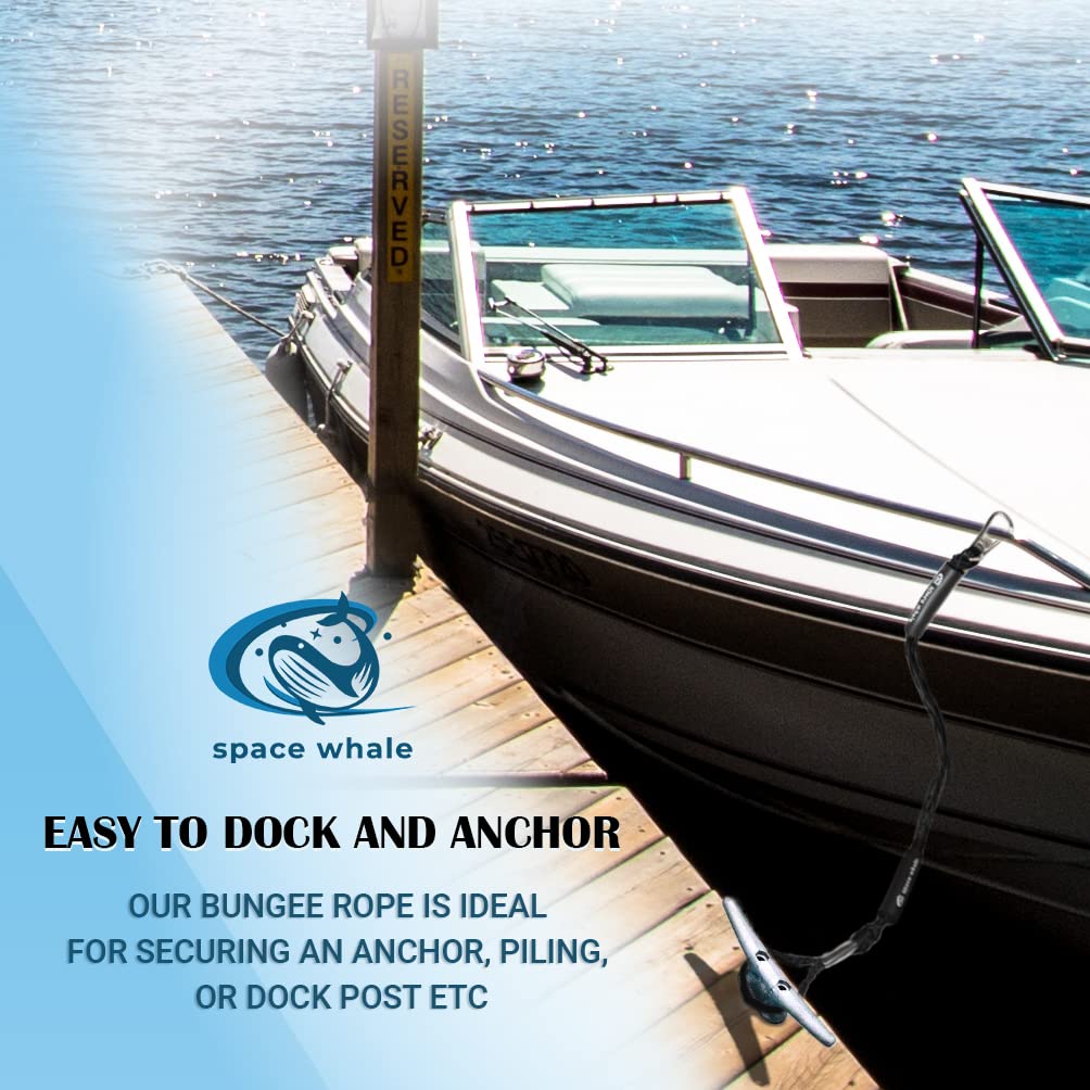 Space Whale’s Bungee Dock Line (2PK) I Highly Effective Bungee Rope I Mooring Line Boat Accessories I 2105lbs Breaking Strength I Elastic Anchoring Rope I Perfect for Boating, Docking