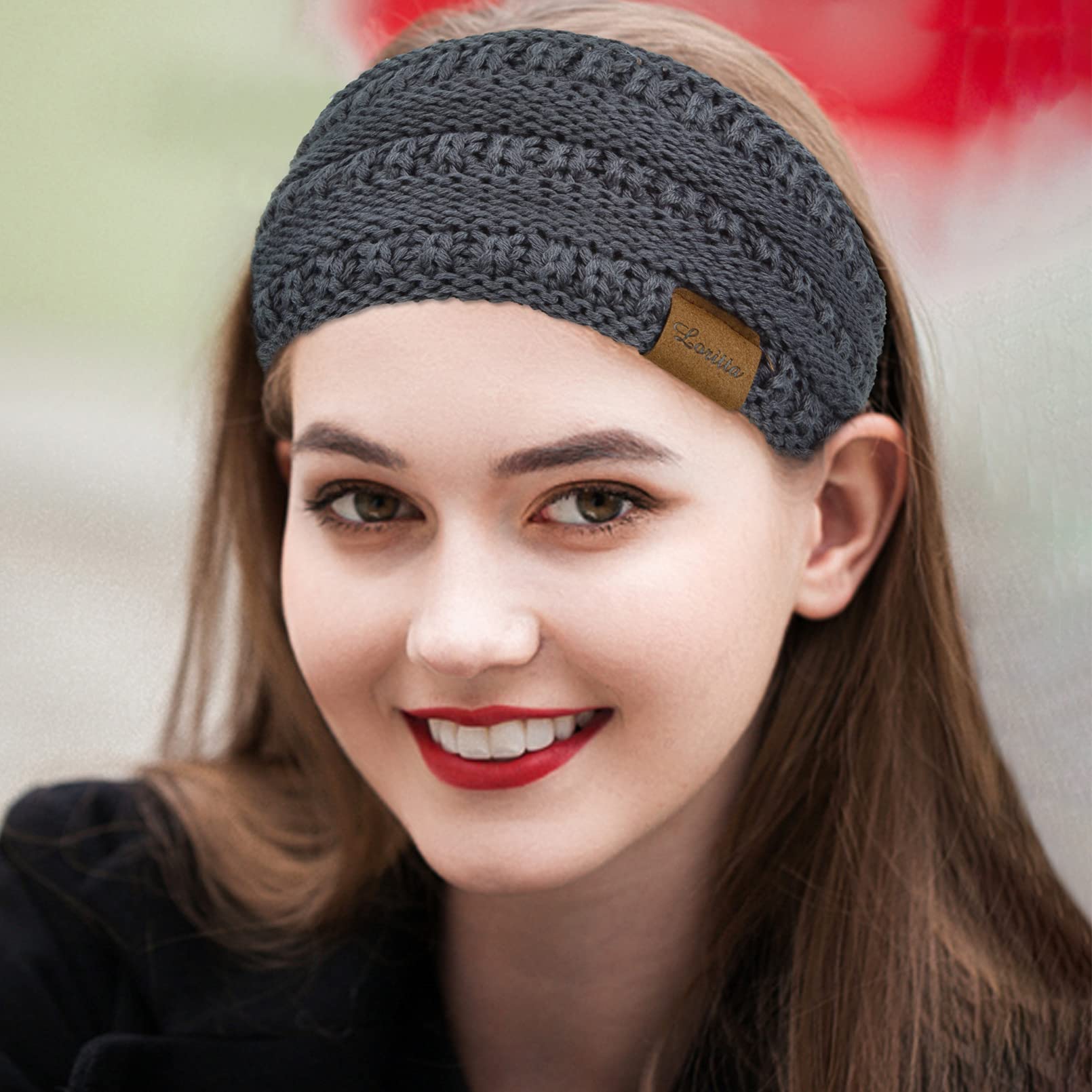 Loritta 4 Pack Womens Winter Headbands Fuzzy Fleece Lined Ear Warmer Cable Knit Thick Warm Crochet Headband Gifts, ZS A Pure Design Black+Beige+Dark Grey+Light Grey