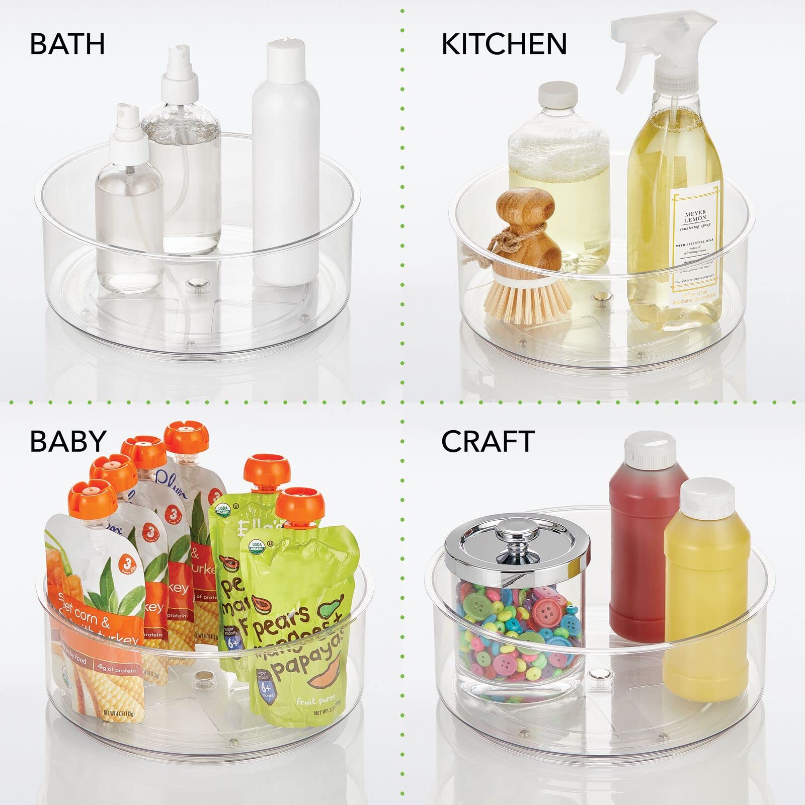 mDesign 9" Plastic Lazy Susan Spinner for Kitchen Cabinet, Cupboard, Fridge, or Drawer Organizing - Rotating Circle Spice Organizer Turntable for Food, Condiment, Medicine - Lumiere Collection - Clear