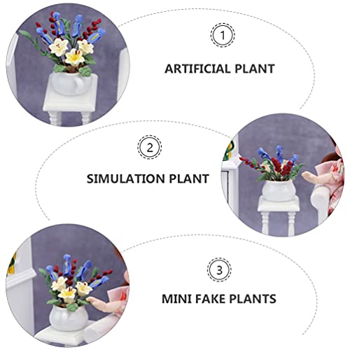 VALICLUD Mini White Pot Green Plant Flower Ornaments Desktop Accessories Tabletop Accessories Supplies Flower Model Mini Fake Plants Mini Plant Decor Resin Flower Decoration Artificial