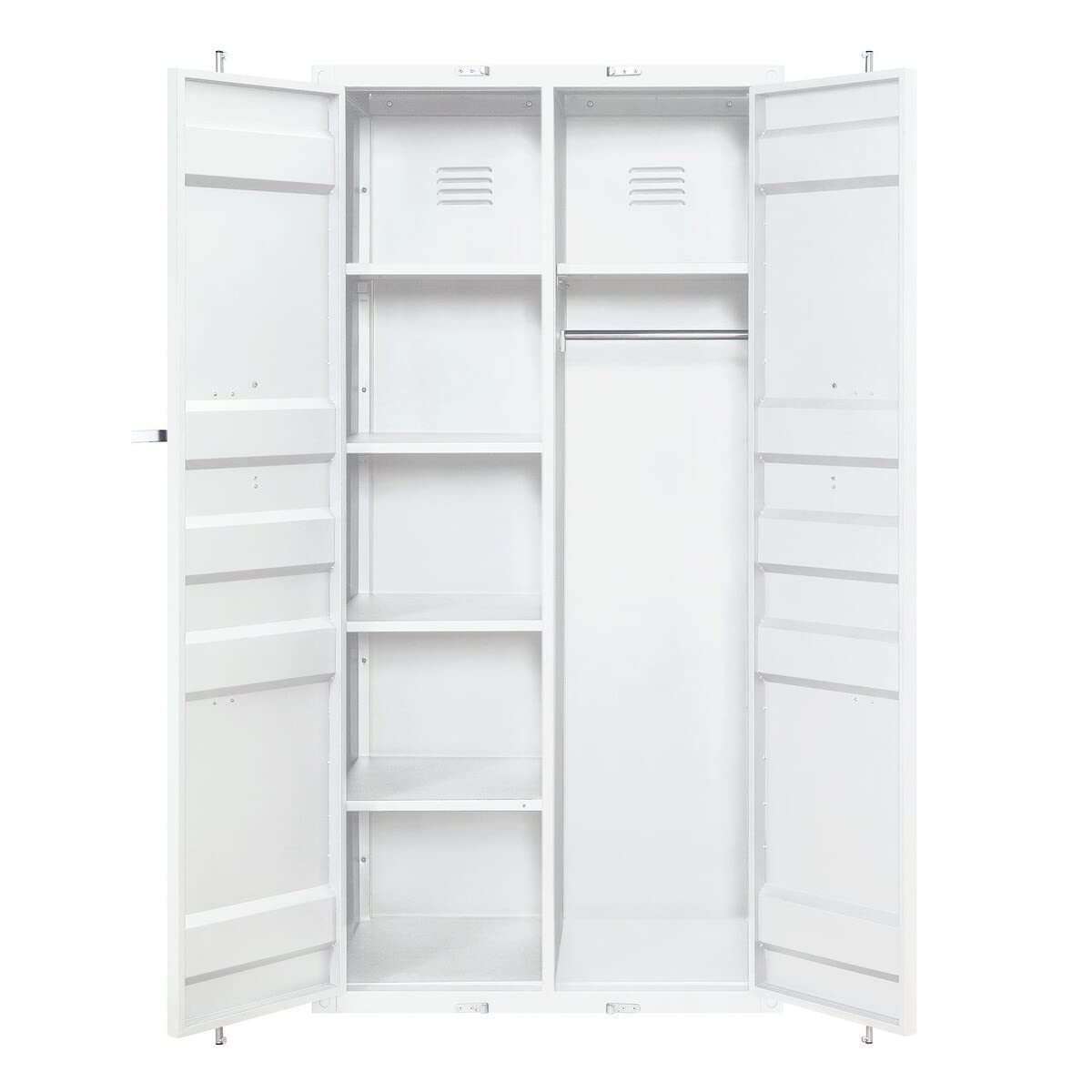 White Metal Cargo Wardrobe with Double Door for Bedroom Garage Steel Locking Stainless Top