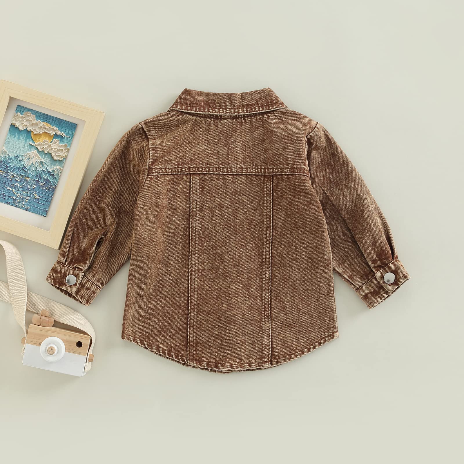 YOKJZJD Toddler Baby Boy Denim Pocket Button Down Long Sleeve Shirt Jean Jacket Fall Clothes (Brown, 18-24 Months)