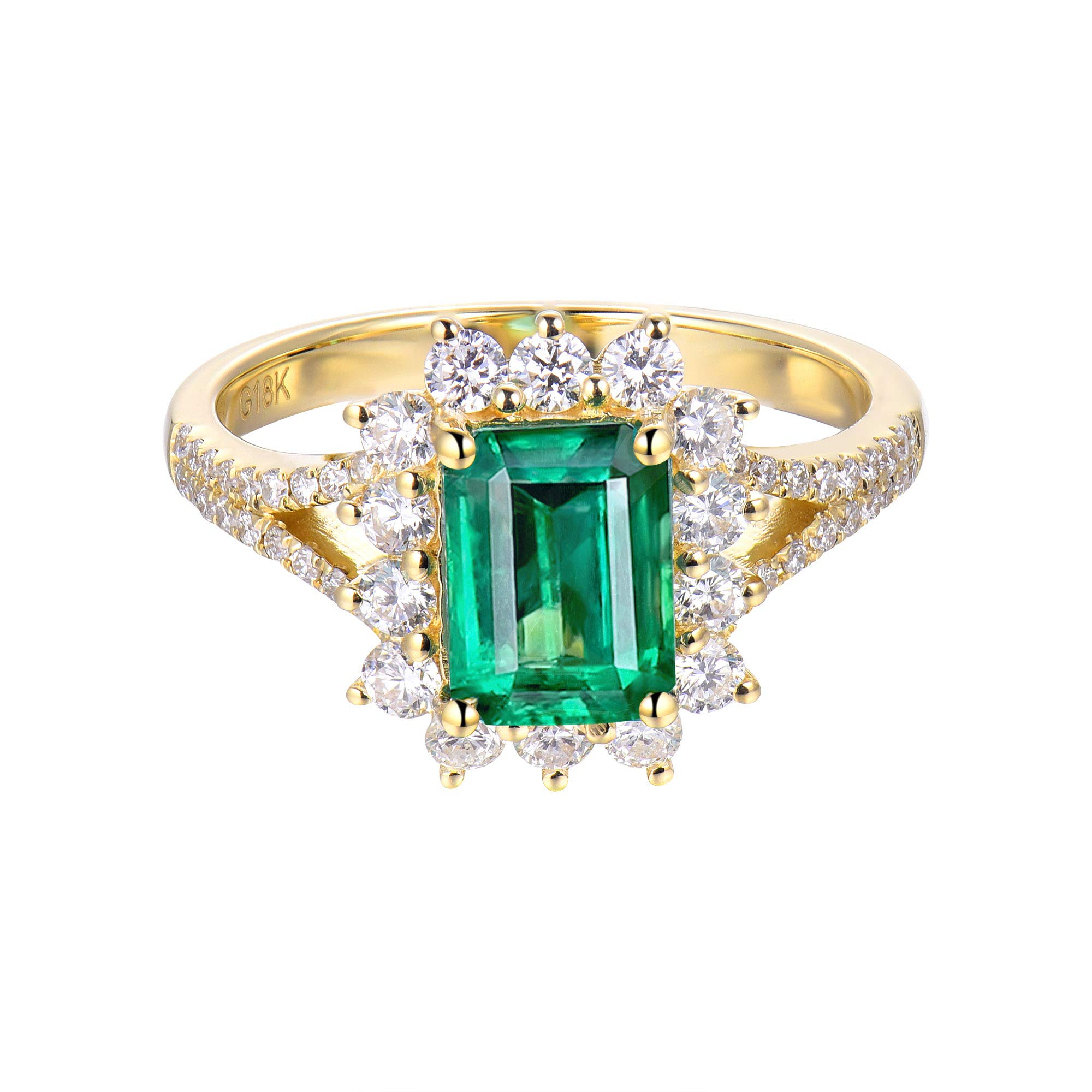 Lanmi Brilliant Natural Green Emerald Ring Solid 14K White Yellow Gold Engagement Wedding Diamonds Rings for Women Promotion