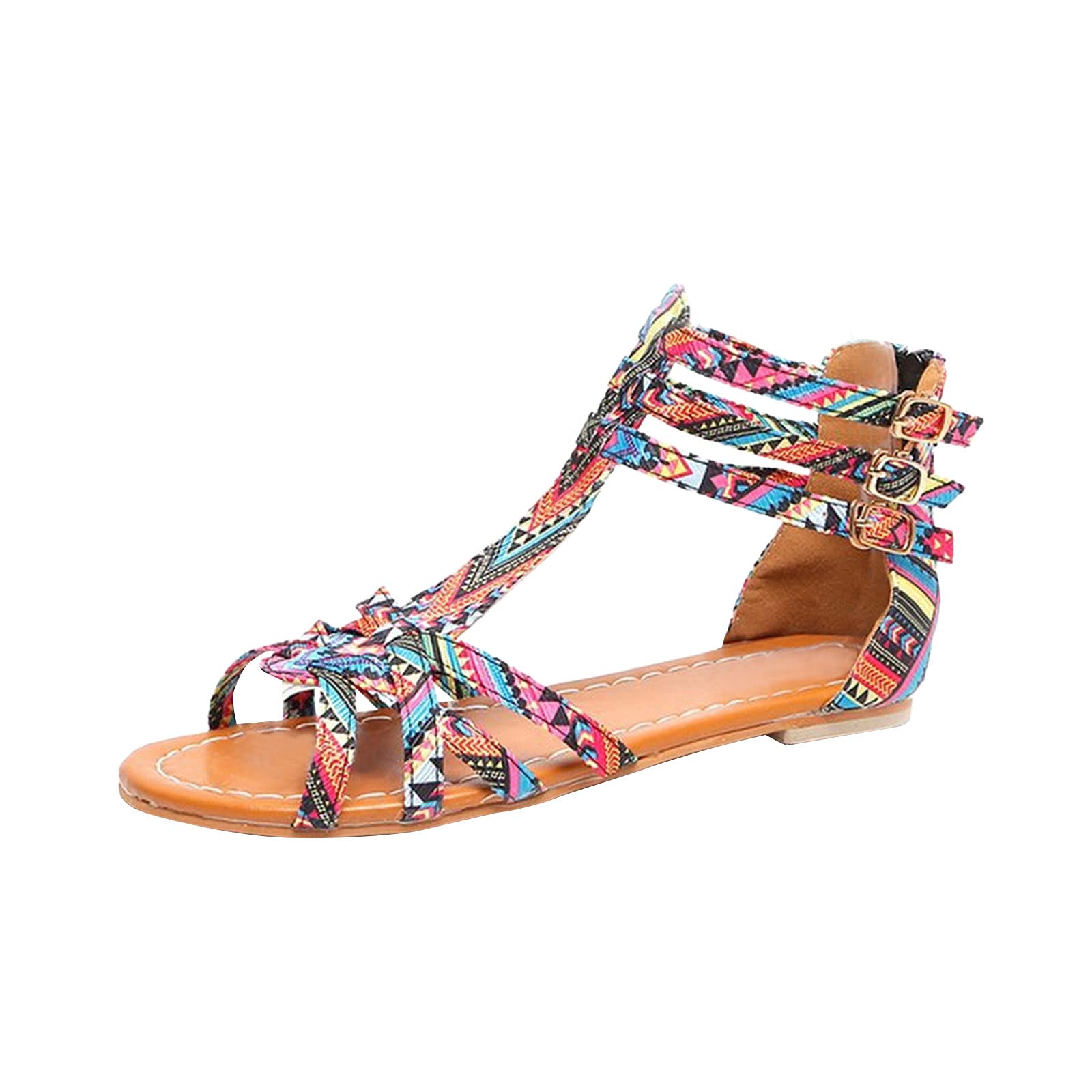 Nyybw Strappy Sandals for Women Flats, Women's Shoe Gladiator Strappy Multi Color Sandals Summer Vacation Shoes