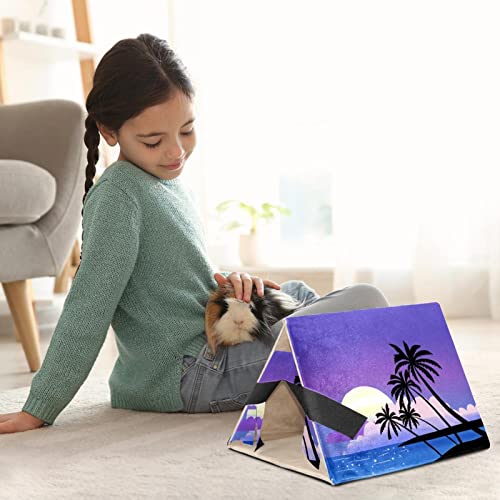Y-DSIWX Guinea Pig Hideout House Bed, Beach Night Coconut Tree Rabbit Cave, Squirrel Chinchilla Hamster Hedgehog Nest Cage