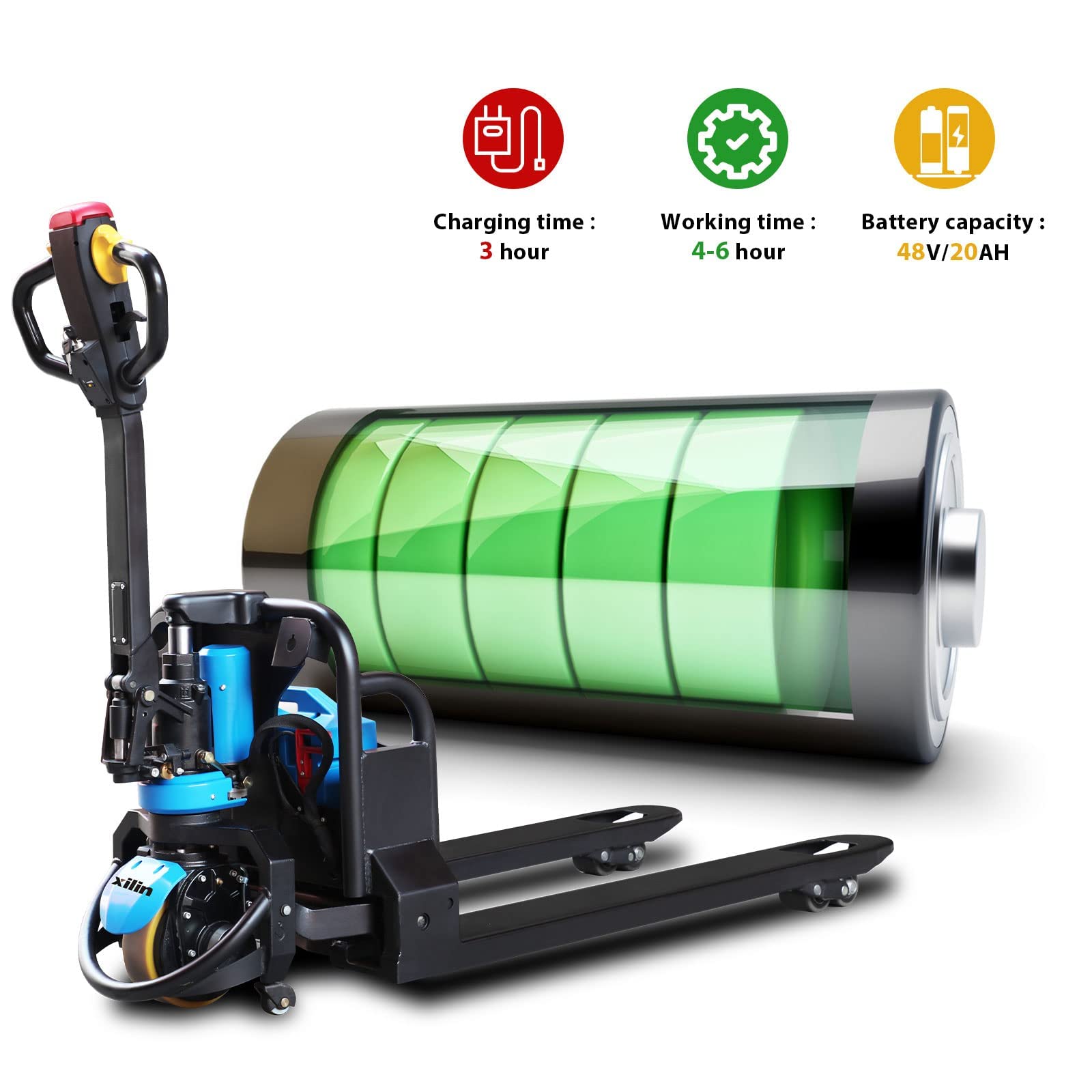Xilin Electric Powered Pallet Jack 3300lbs Capacity Lithium Battery Walkie Pallet Truck 48"x27" Fork Size Blue Style 2 Pcs