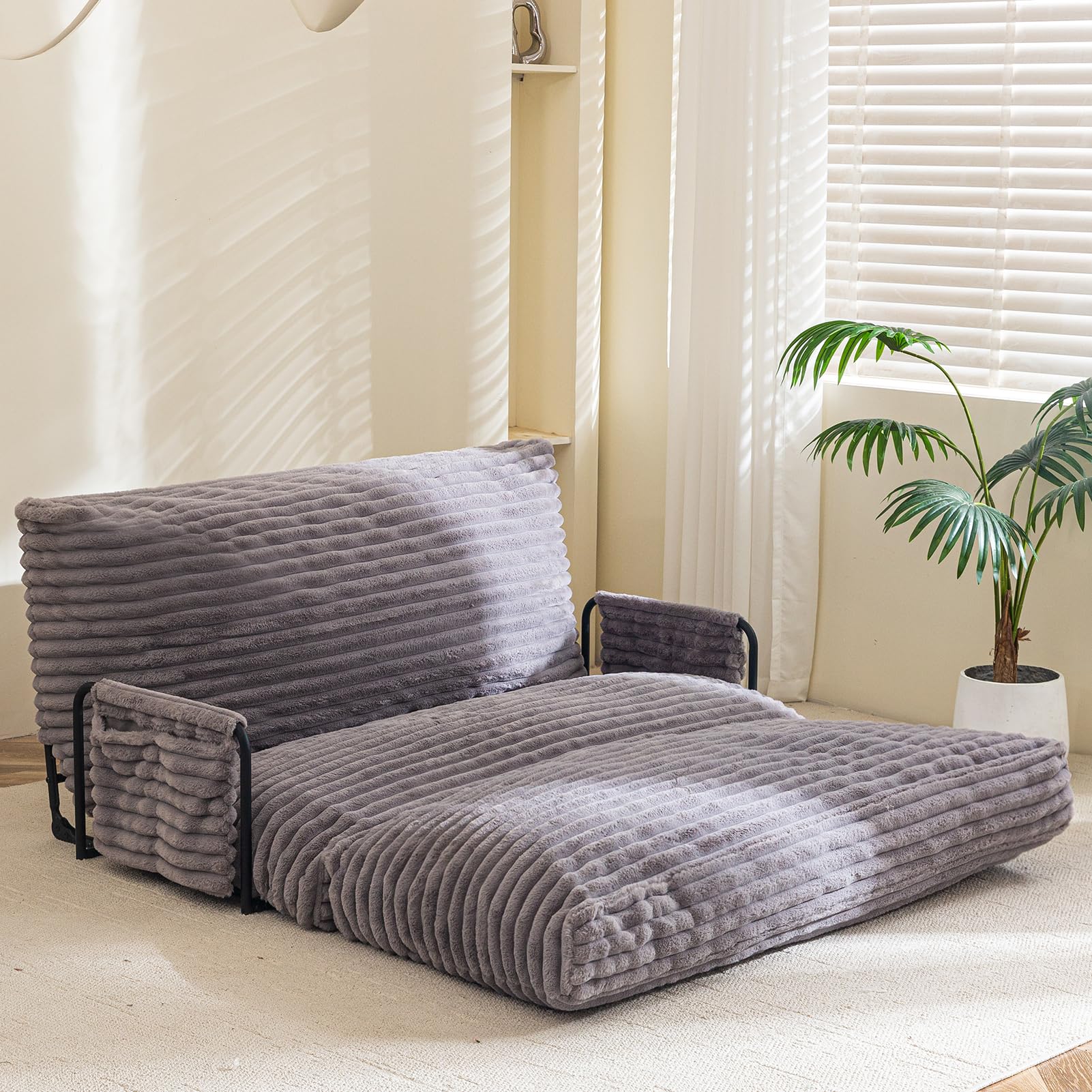 YOSHOOT Adjustable Lazy Floor Sofa, Convertible Bean Bag Sofa Bed Couch, 5-Position Foldable Sleeper Chair with Armrest, Versatile Floor Seating Sofa for Reading Gaming, Beige