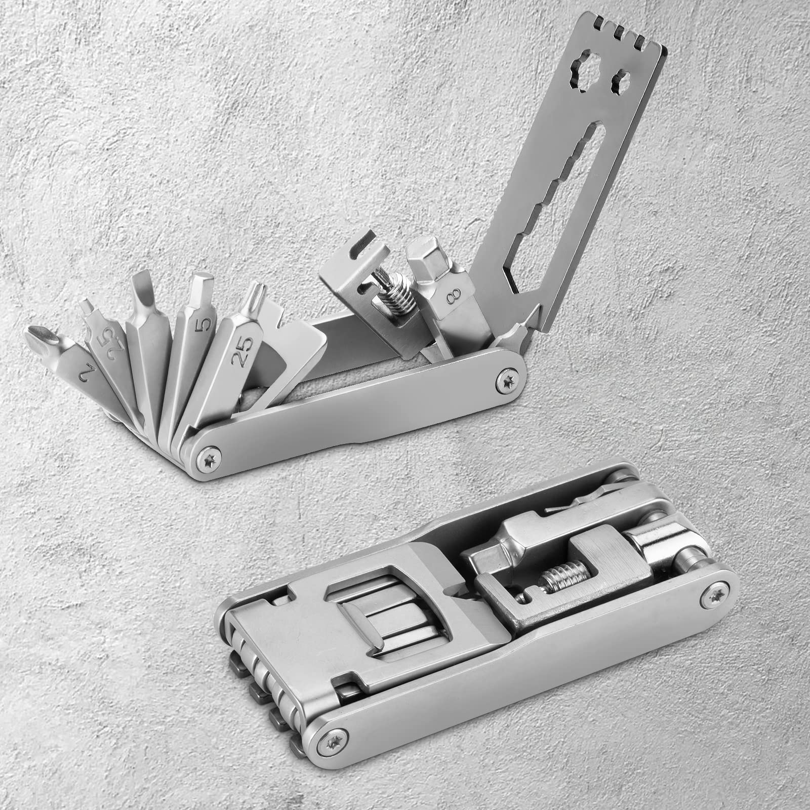 MOKWHEEL Bike Multi Tool,16 in 1 Cycling Multitool Kit for Repairing Road and Mountain Bikes. Slim Profile with Chain Breaker, Includes Slim Bag, Cyclist Gift