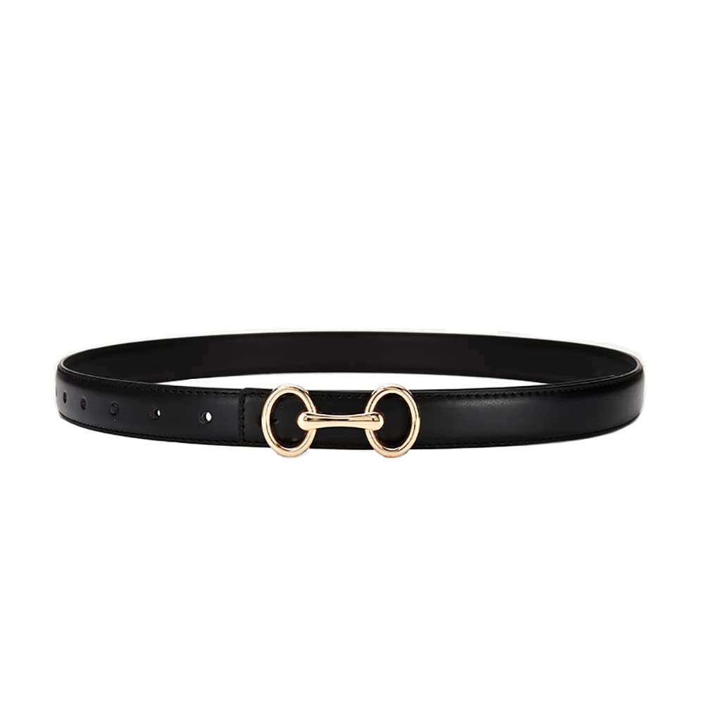 SPOMUNT Womens Classic Double Ring Buckle Design Leather Dress Belt,Fashion Belt for Jeans Pants (Black, 105cm(Fits pants size 25"-33"))