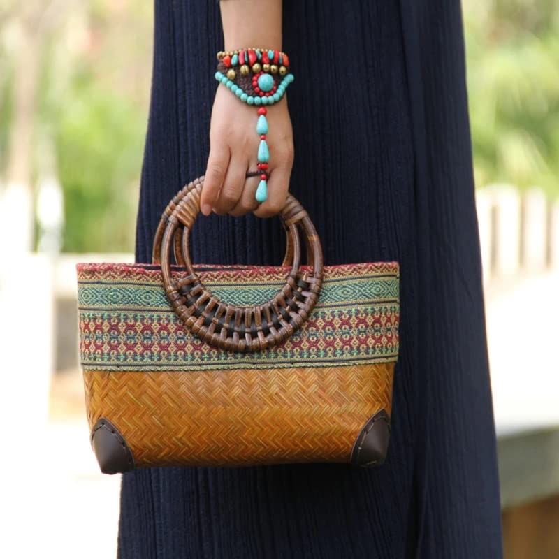TJLSS Handmade Woven Bag Woven Female Bag Storage Woven Rattan Handbag (Color : D, Size : 1)