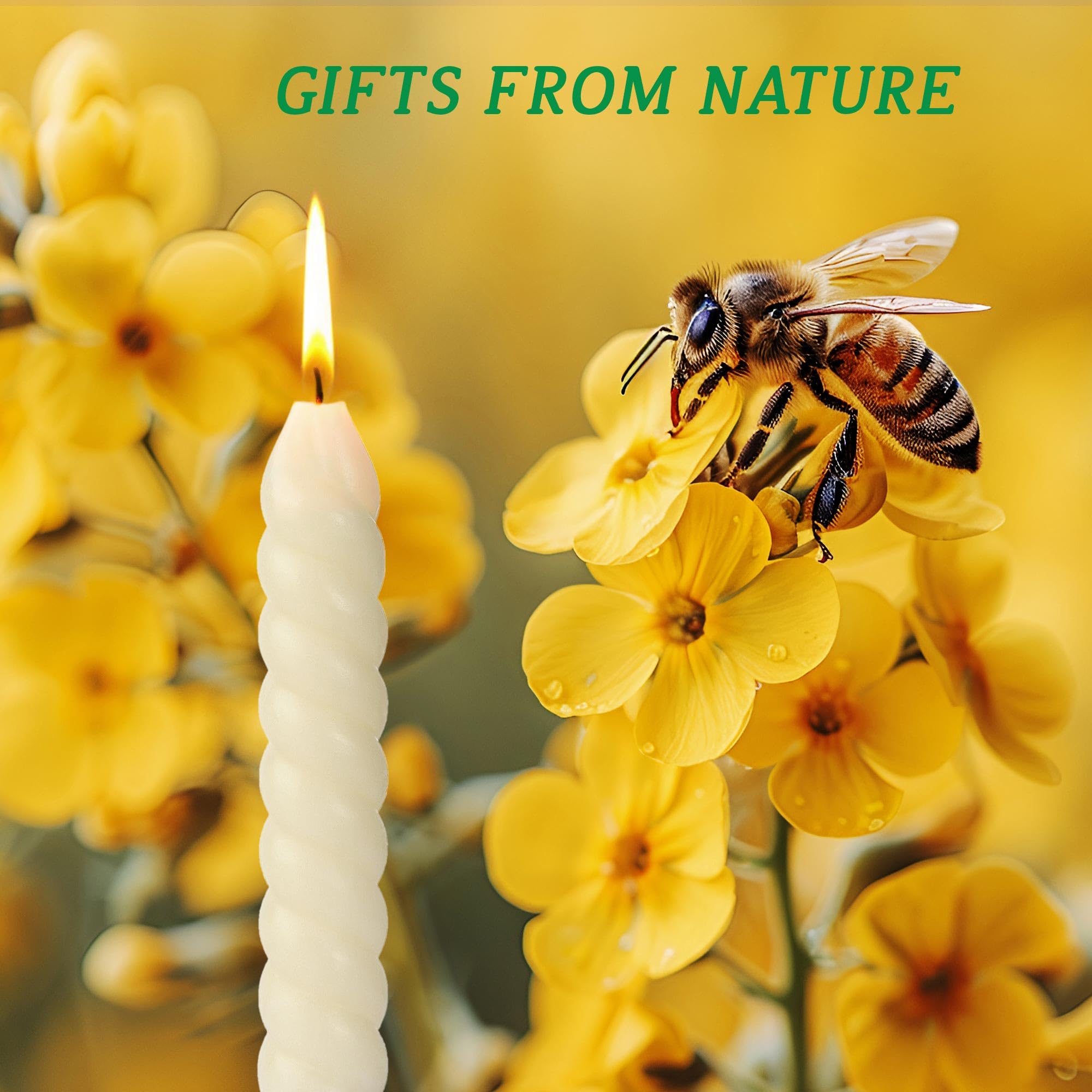 White Beeswax Taper Candles, 5 Inch Spiral Tapered Candles 10 Pack, Natural Bees Wax Candle Sticks - Smokeless Dripless and Unscented for Home Decoration, Wedding, Party