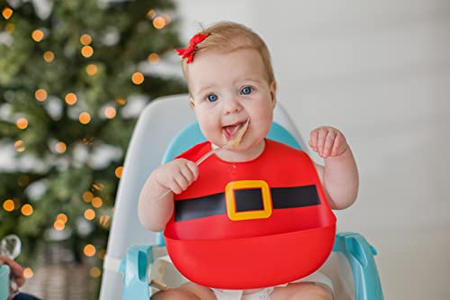 Little Holly Dear Santa Silicone Bib Set, Christmas Silicone Bibs with Food Catcher, Soft Adjustable Fit Toddler Bibs, Dishwasher Safe Baby Bibs, Feeding Accessory for New & Expecting Parents