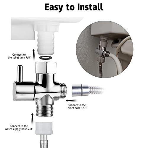 SOMDARHK Bidet T Adapter, Brass T Adapter with Shut-Off Valve, 3 Way Tee Connector 7/8" 16/15" 1/2” Leakproof T-Valve Adapter for Toilet Bidet Sprayer