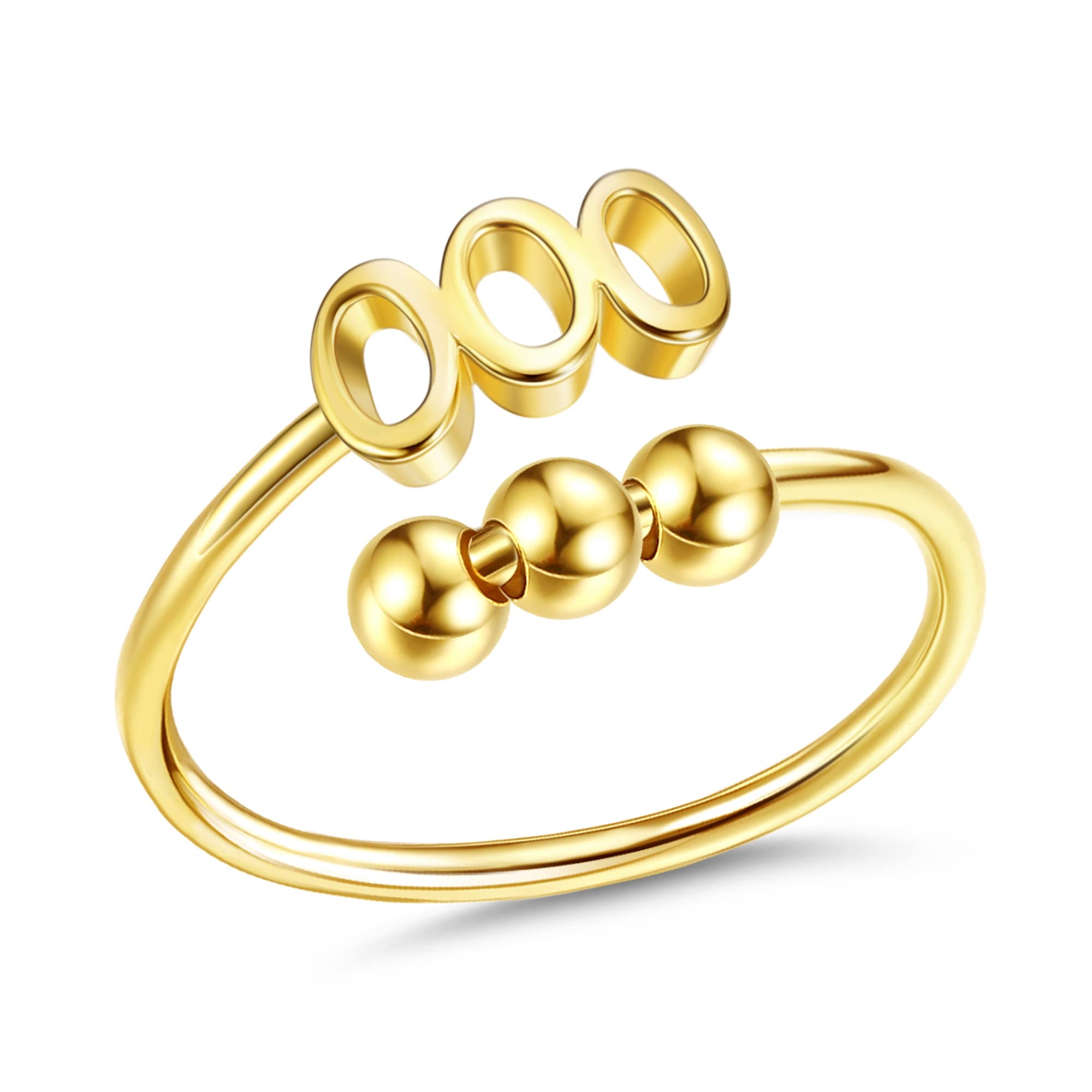 MUSECLOUD Bead Anxiety Ring For Women 925 Sterling Silver Fidget Ring 111 222 333 444 555 666 777 888 999 000 Angel Number Rings Adjustable Stackable Rings (Gold 333)