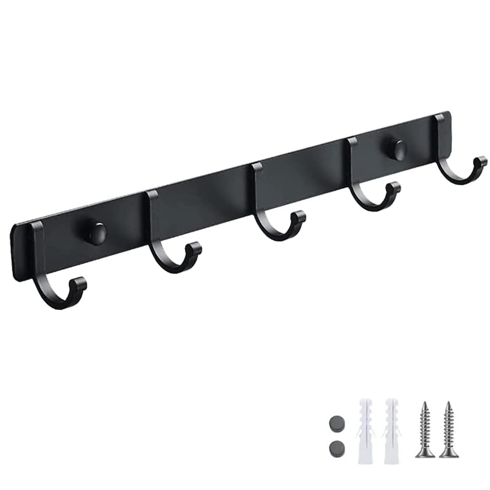 LBONG Coat Rack Wall Mount, Door Hooks for Hanging Towels, Backpack, Jacket, Mountable Holder with 5 Hanger, Black