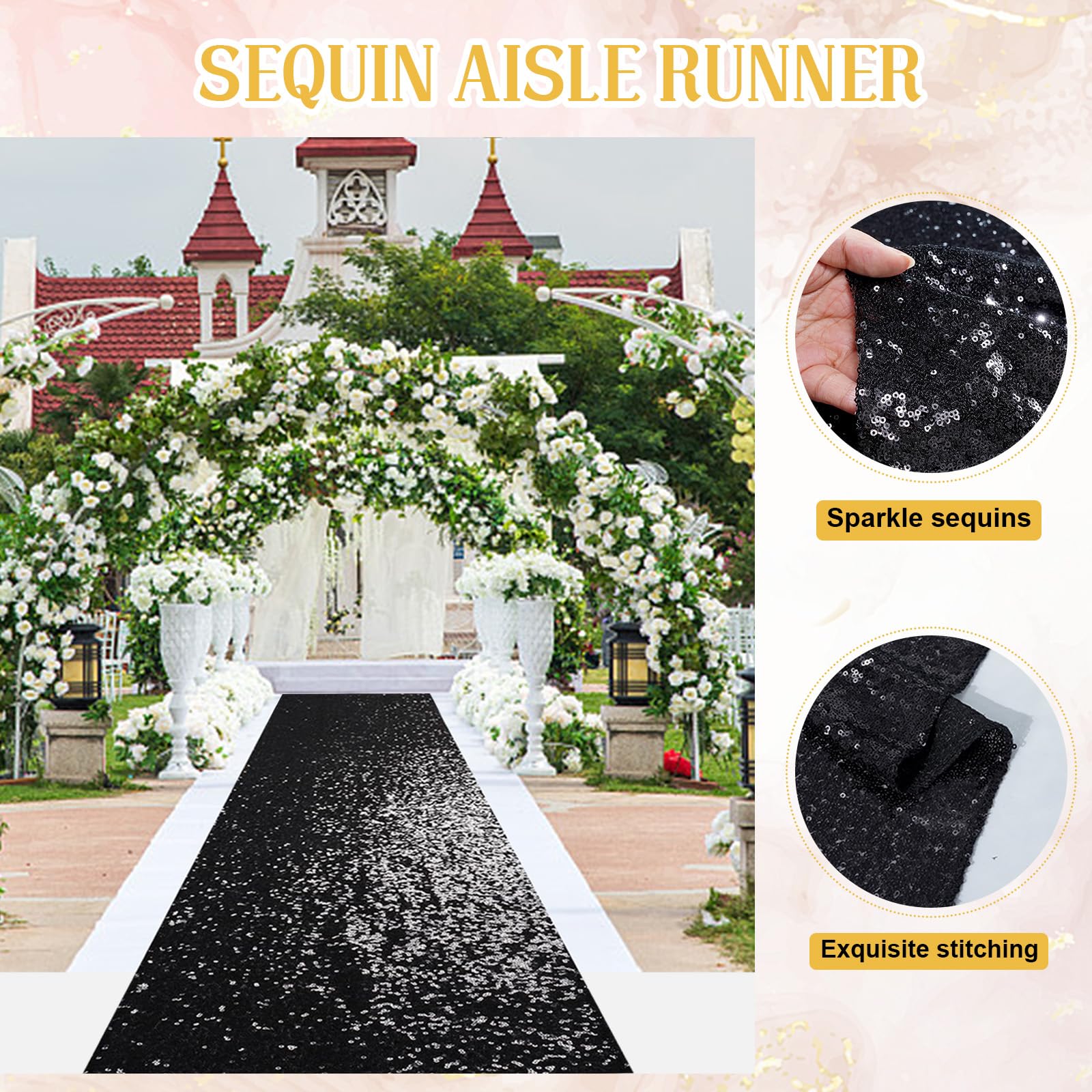 Wedding Aisle Runner White 2FTx15FT Sequin Carpet Runner for Wedding Sparkly Runner Rug for Indoor Outdoor Weddings Engagement Ceremony Decoration