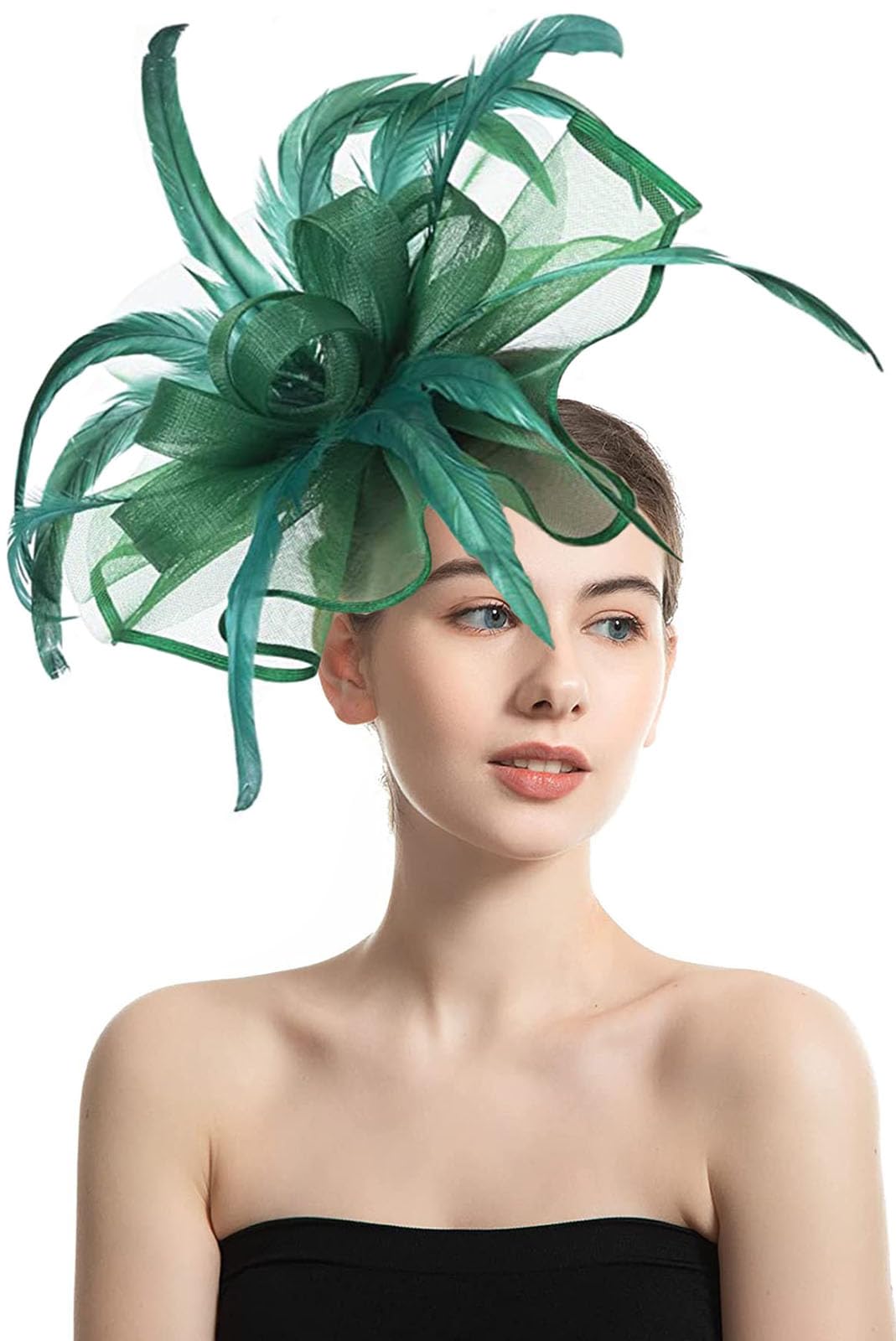 ORIDOOR Sinamay Fascinator Flower Feathers Pillbox Hat Headband Hair Clips for Derby Cocktail Wedding Tea Party A Green,One Size