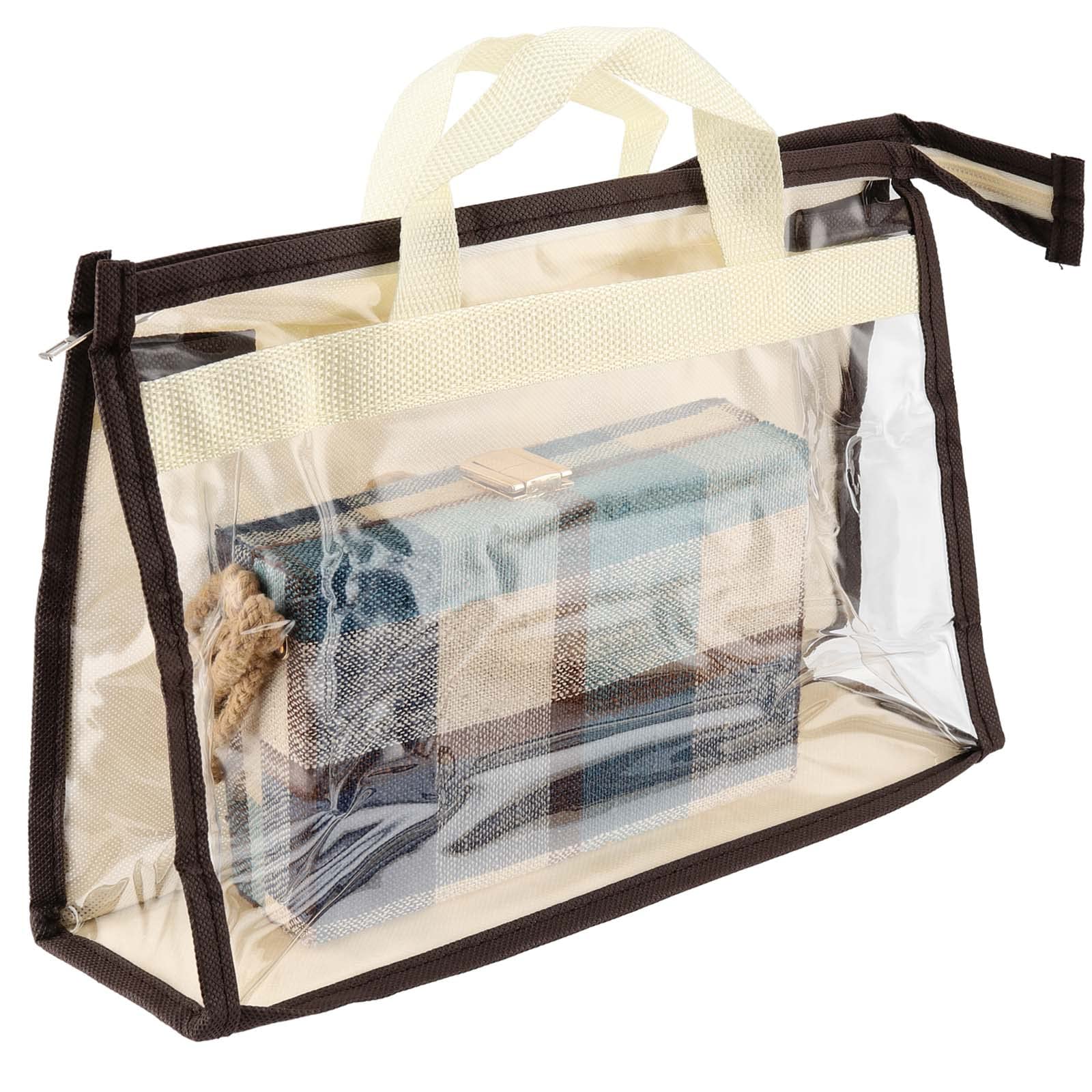 TAICHEUT 18 Pack 3 Sizes Clear Handbag Storage, Clear Purse Protector Bag with Zipper and Handle Purse Storage Dust Bags for Closet, Beige and Clear