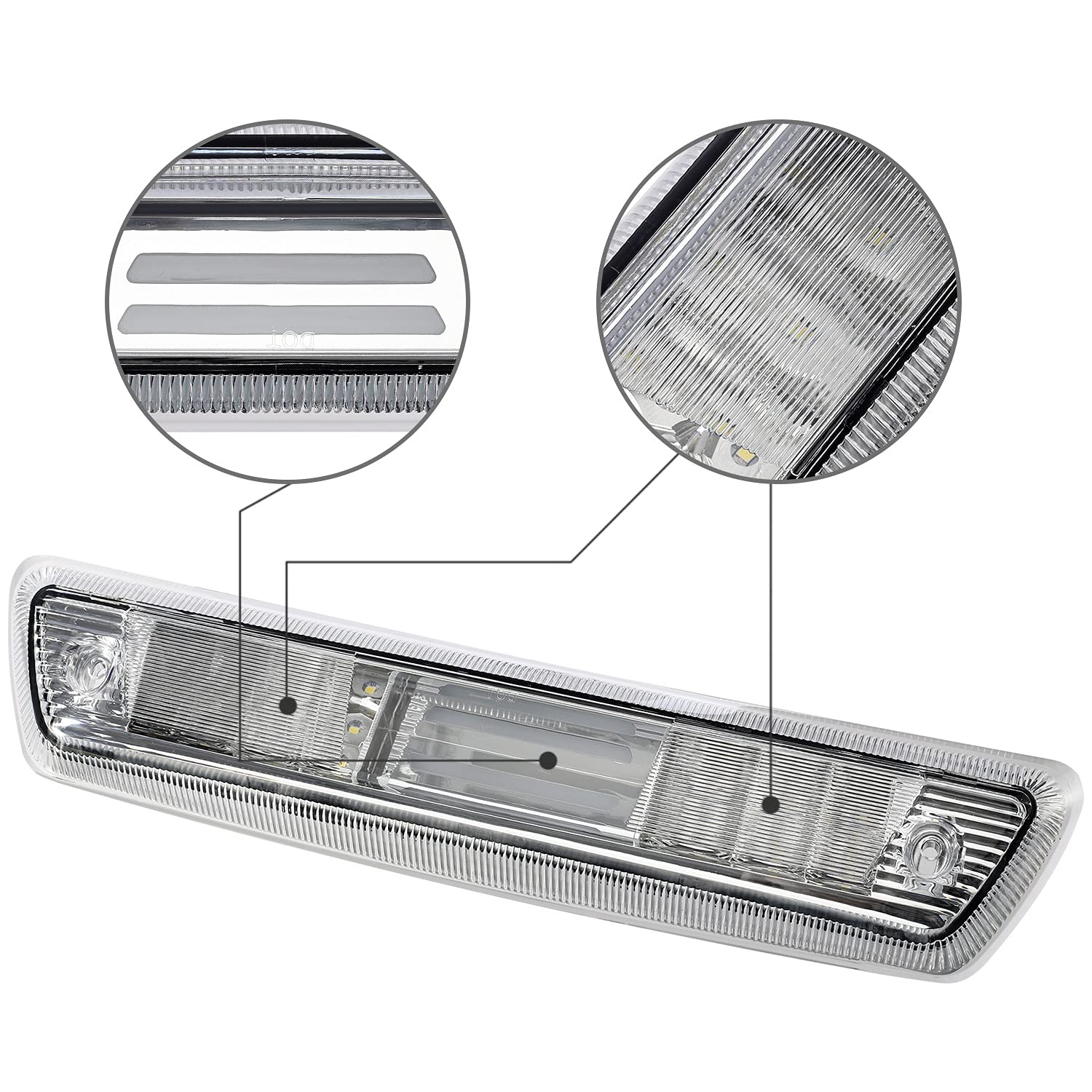 Partsam Led 3rd Brake Light Replacement for Ford F150 09-14 2009 2010 2011 2012 2013 2014 LED Third Brake Light Clear Rear Cab Roof High Center Mount Brake Stop Tail Cargo Light Lamp(Chrome Housing)