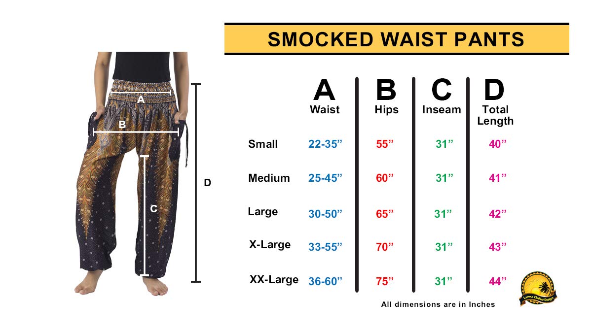 Lannaclothesdesign Women's Smocked Waist Boho Flowy Yoga Harem Pants Hippie Clothes (L, Blue)