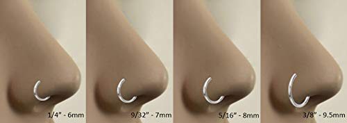 Nose Ring Bling 14k White Gold Nose Hoops Seamless Nose Rings 5/16 inch - 8mm 18G (D1042)