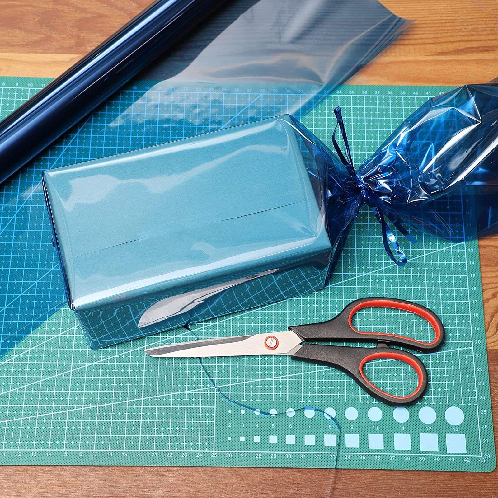 Juvale 4-Pack Blue Cellophane Wrapping Roll for Gift Baskets and Crafts, 17 Inches x 10 Feet Each