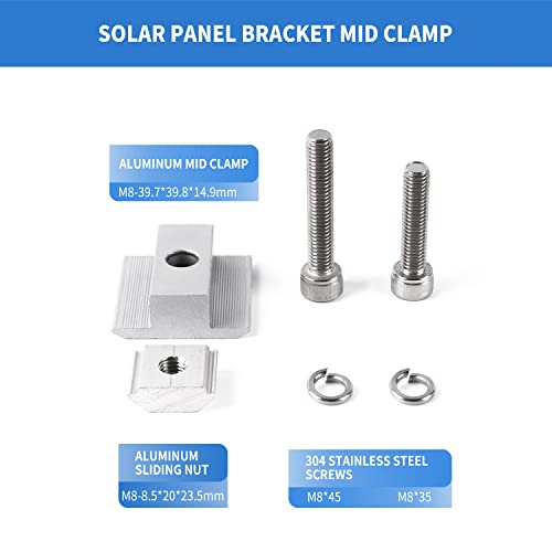 Solar Panel Clamps Panel with Hex Socket Head Cap Bolts Spring Washer and Slider Nut Solar Mid Clamp for Solar Panel Mounting,4 Sets