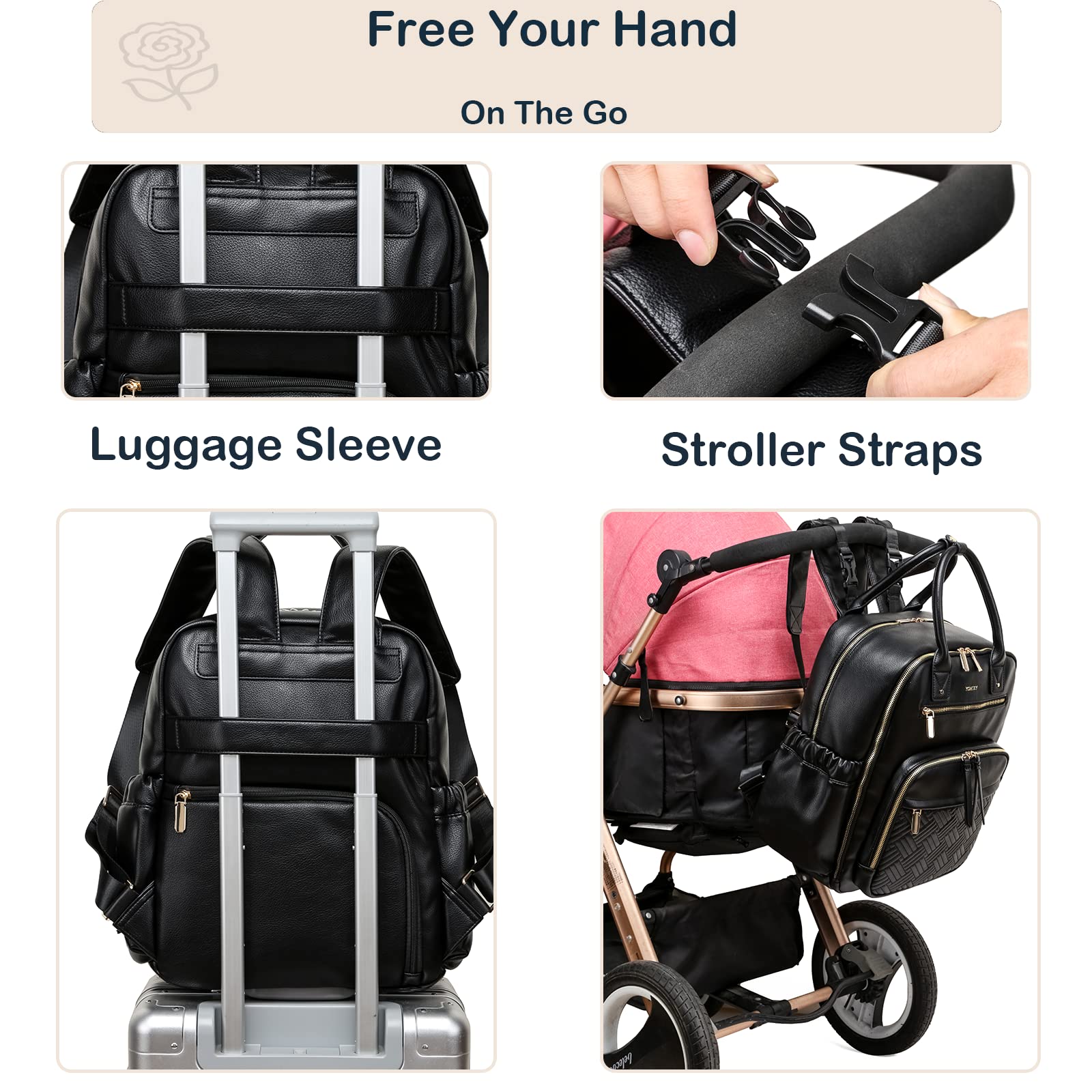Yomiky Leather Diaper Bag Backpack for Women with Multiple Pockets,Laptop Compartment and Changing Pad.