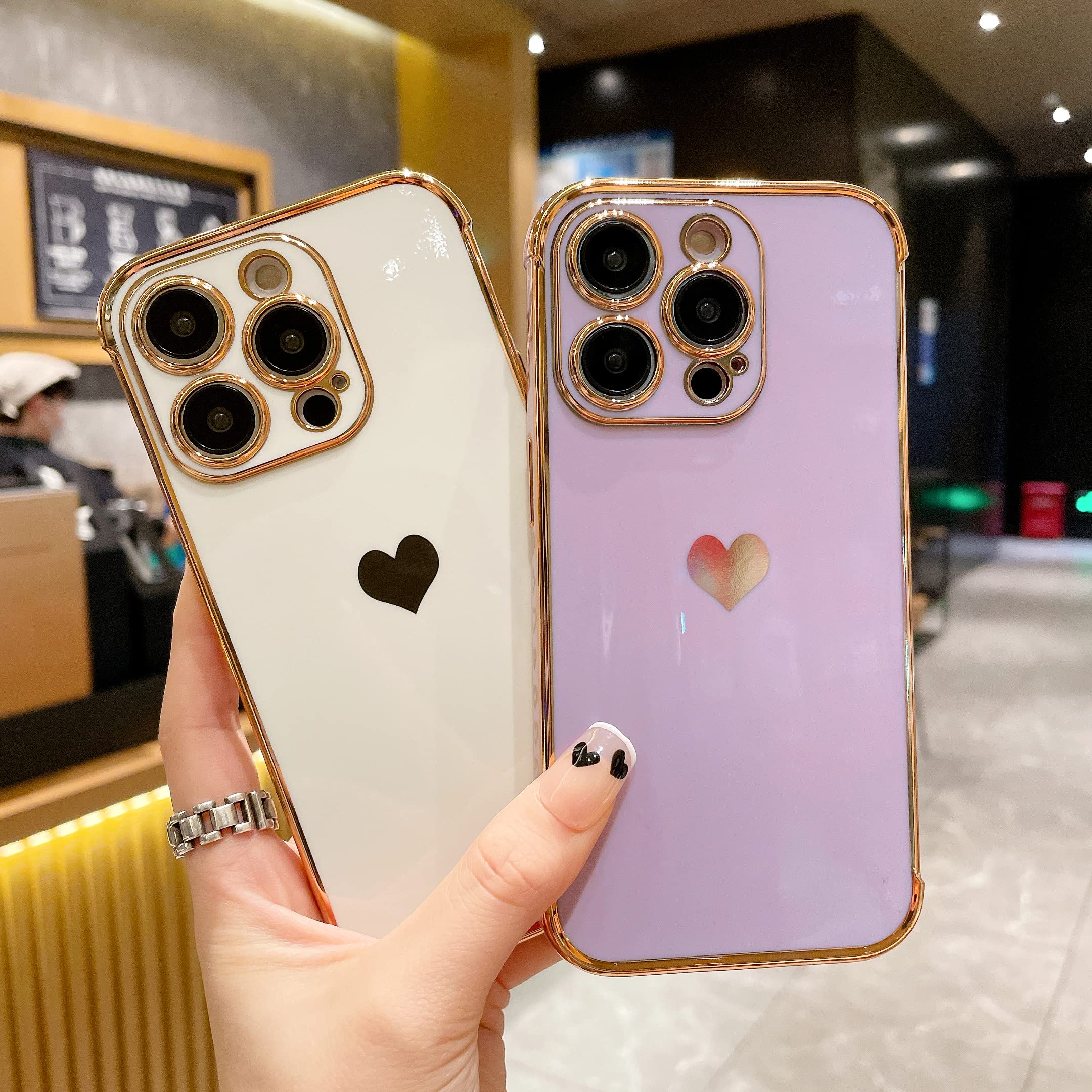 niufoey Designed for iPhone 11 Pro Max Case for Women,Luxury Love Heart Plating Phone Case with Camera Protection,Soft TPU Bumper with Small Love Pattern,Airbag Shockproof Case Cover 6.5 inch-Purple