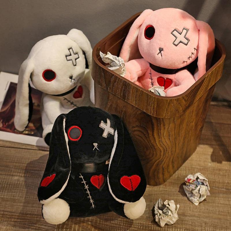 Spooky Goth Plush Bunny, Crazy Scrump Dreadful Stuffed Easter Rabbit Animal Pillow Soft Pink Huggable Lovely Plushie Dolls Gifts For Halloween,12in (Black)