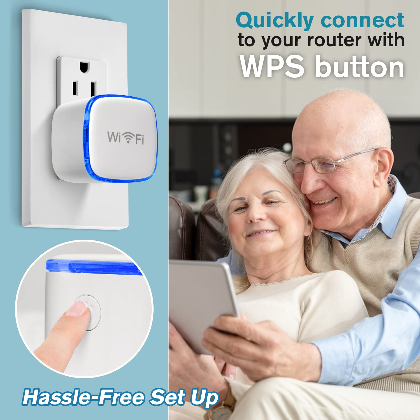 WiFi Extender, WiFi Booster, WiFi Range Extender and Signal Amplifier Covers 3000 sq.ft and 35 Devices, 1-Tap Setup, 360°Coverage, Supports Ethernet Port