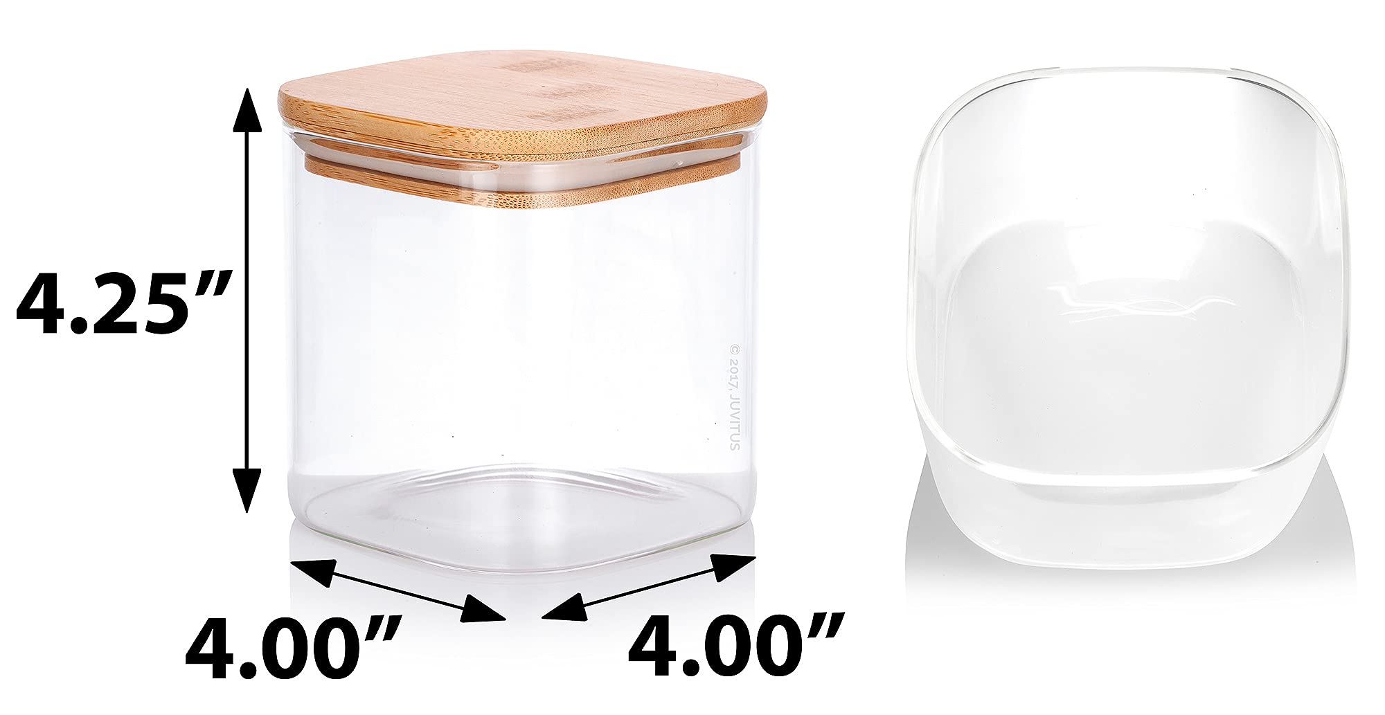 JUVITUS 24 fl oz Premium Borosilicate Clear Square Glass Jars Bamboo Silicone Sealed Lid (6 Pack)