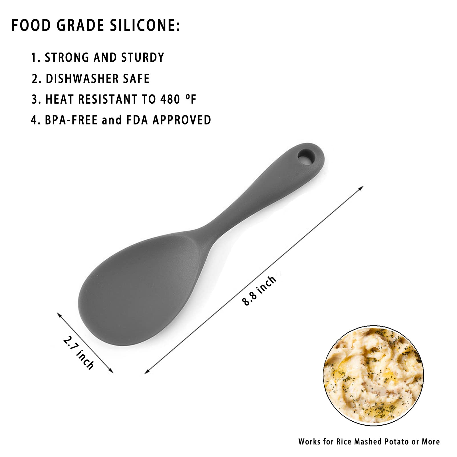 Rice Paddle, Silicone Rice Spoon Non Stick Rice Scooper Heat Resistant Kitchen Gadge Rice Spoon Paddle Cooking Utensil Rice Spatula Rice Cooker Spoon for Rice, Salads, Mashed Potato (Set of 2)