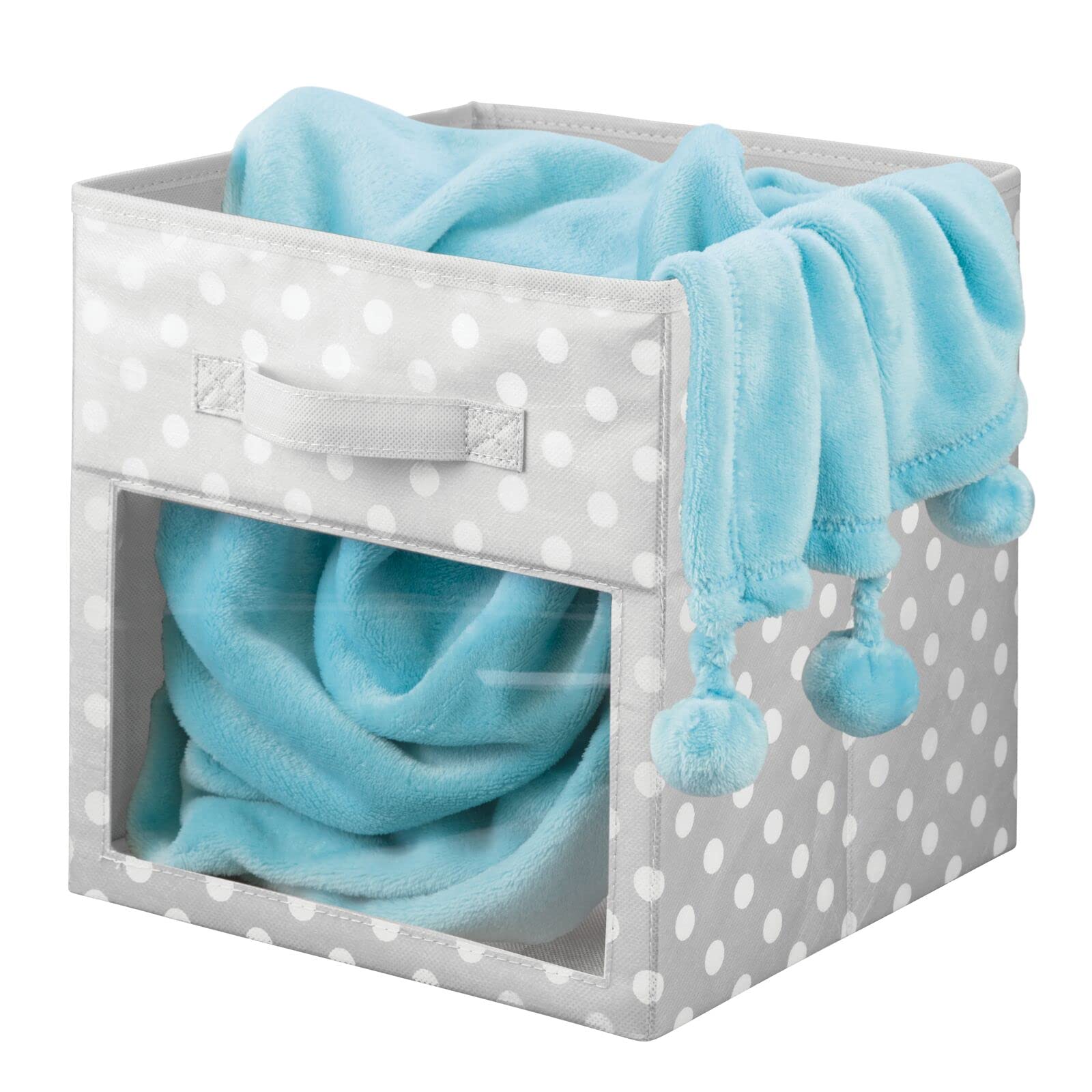 mDesign Fabric Nursery/Playroom Closet Storage Organizer Bin Box, Front Handle/Window for Cube Furniture Shelving Unit, Hold Toys, Clothes, Diapers, Bibs, Lido Collection, 6 Pack, Gray/White Polka Dot