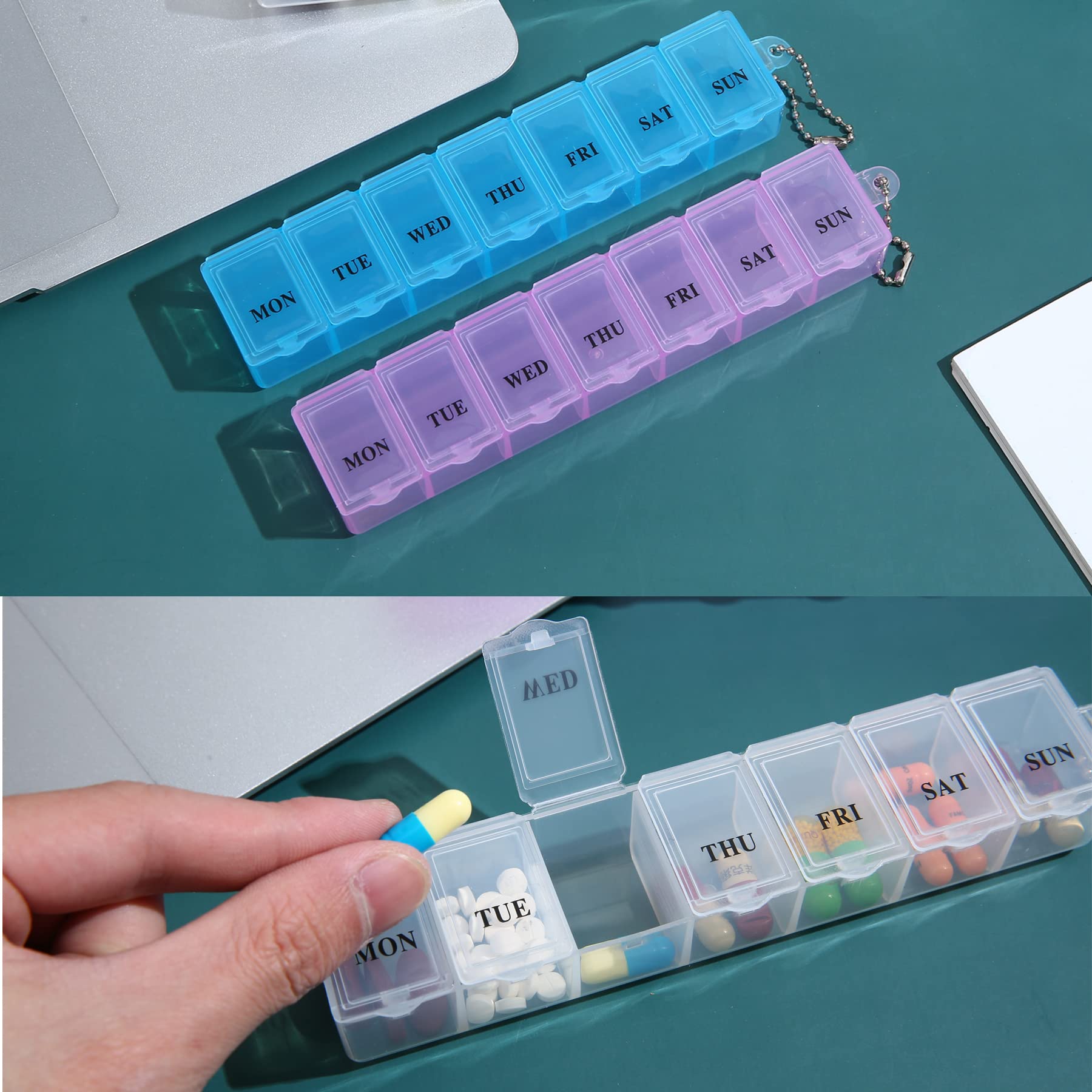 Weekly Pill Organizer 7 Day AM/PM Pill Box, Vitamin Planner, Medicine Box, Supplement, Large Compartments (Blue)