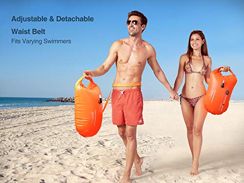 Luxtude Swim Buoy Float for Open Water Swimming, 20L Waterproof Dry Bag Swimming Bubble Safety Float with Adjustable Waist Belt for Safe Swim Training, Triathletes, Kayaking, Snorkeling and Rafting