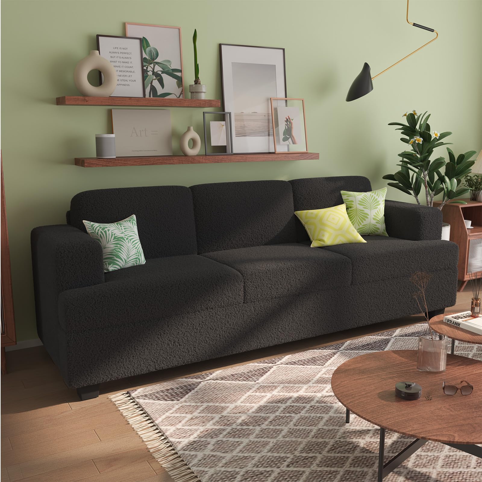 YOUDENOVA Deep Seat Sofa 89", 3 Seater Comfy Modern Sofa, Couches for Living Room, Comfy Sofa, Sleeper Couch, Bouclé, Black
