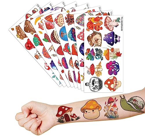 Mushroom Temporary Tattoos Sticker for Kids Birthday Party Supplies Decorations Party Favors 80PCS Tattoo Frog Autumn Super Cute Fall Themed Cute Kids Boys Girls Gifts Ideal School Prizes Reward.