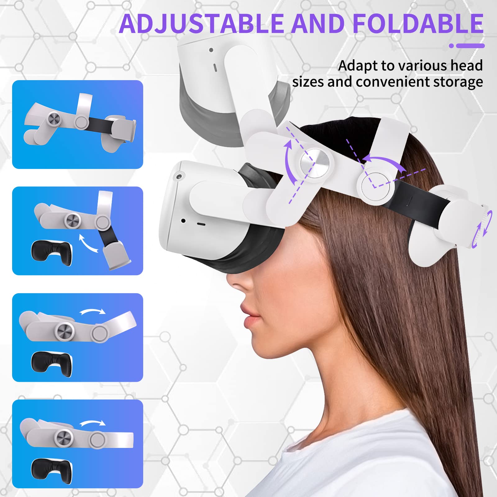 Quest 2 Elite Head Strap by 2BK,Soft Foam and Comfortable Skin-Friendly PU Surface,Reduce Facial Pressure,Light and Adjustable,Perfect for Adults and Kids