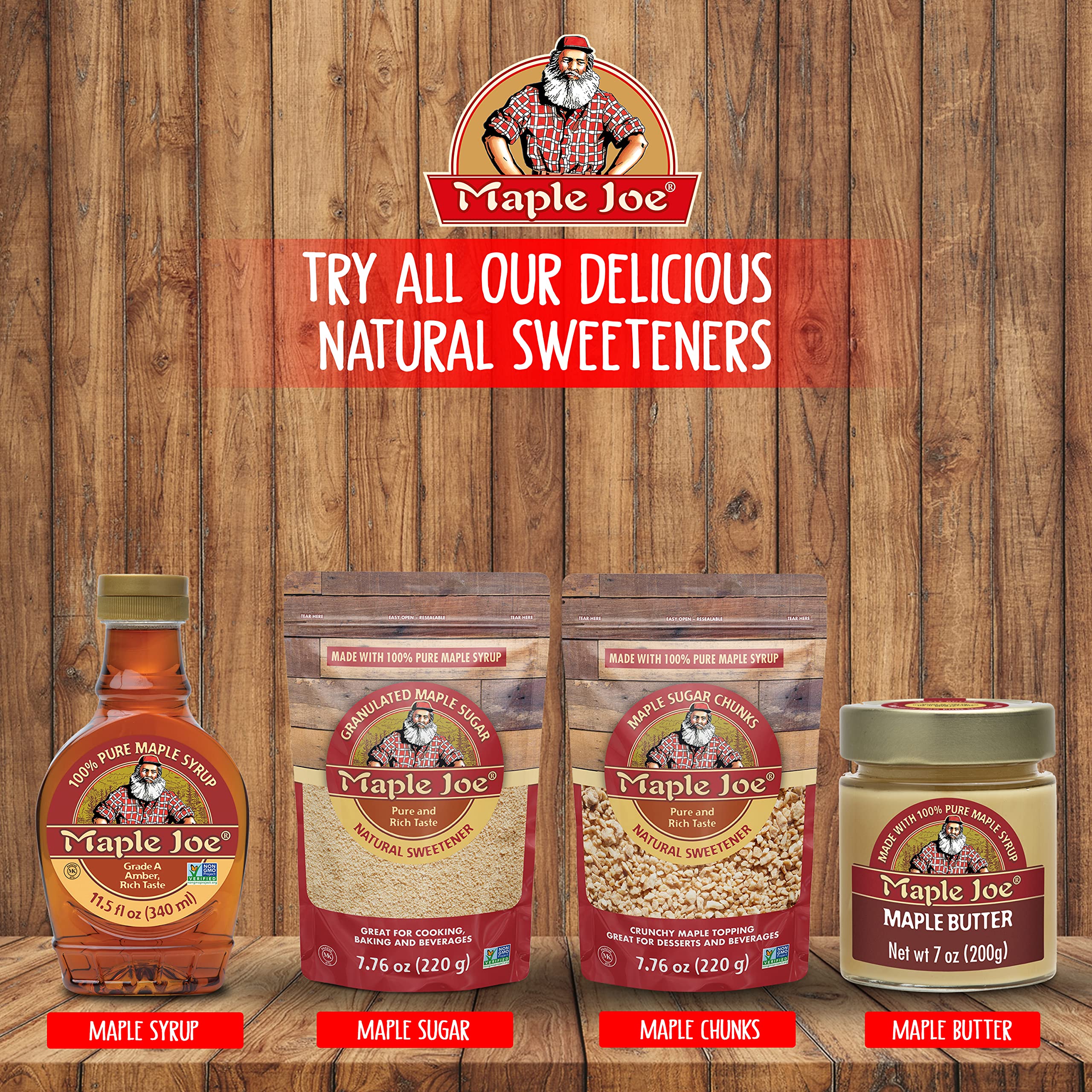 Maple Joe Pure Maple Sugar Granulated, Made With 100% Grade A Maple Syrup. Powdered Maple Sugar For Cooking & Baking. White Or Brown Sugar Substitute. Fat Free, Non-GMO, Gluten Free & Vegan. 7.8 oz /220g