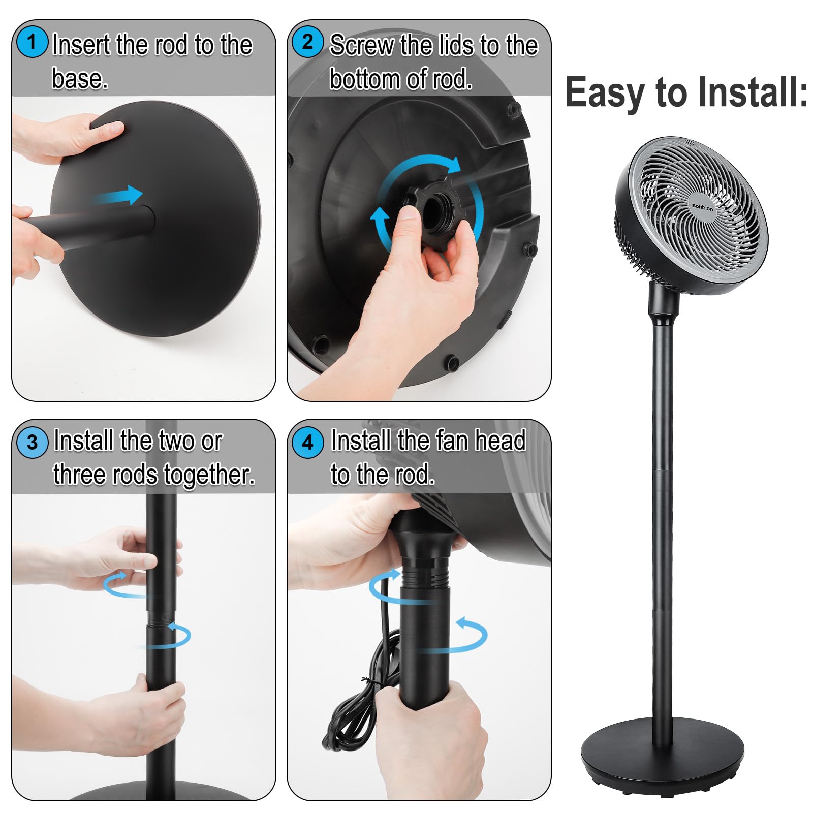 SONBION Standing Fan, Oscillating Pedestal Fan with Remote Control, Electric Fans for Home, Air Circulator Fan Floor Fan for Room Office Garage, Two Height Settings and Timer Function, Three Speeds