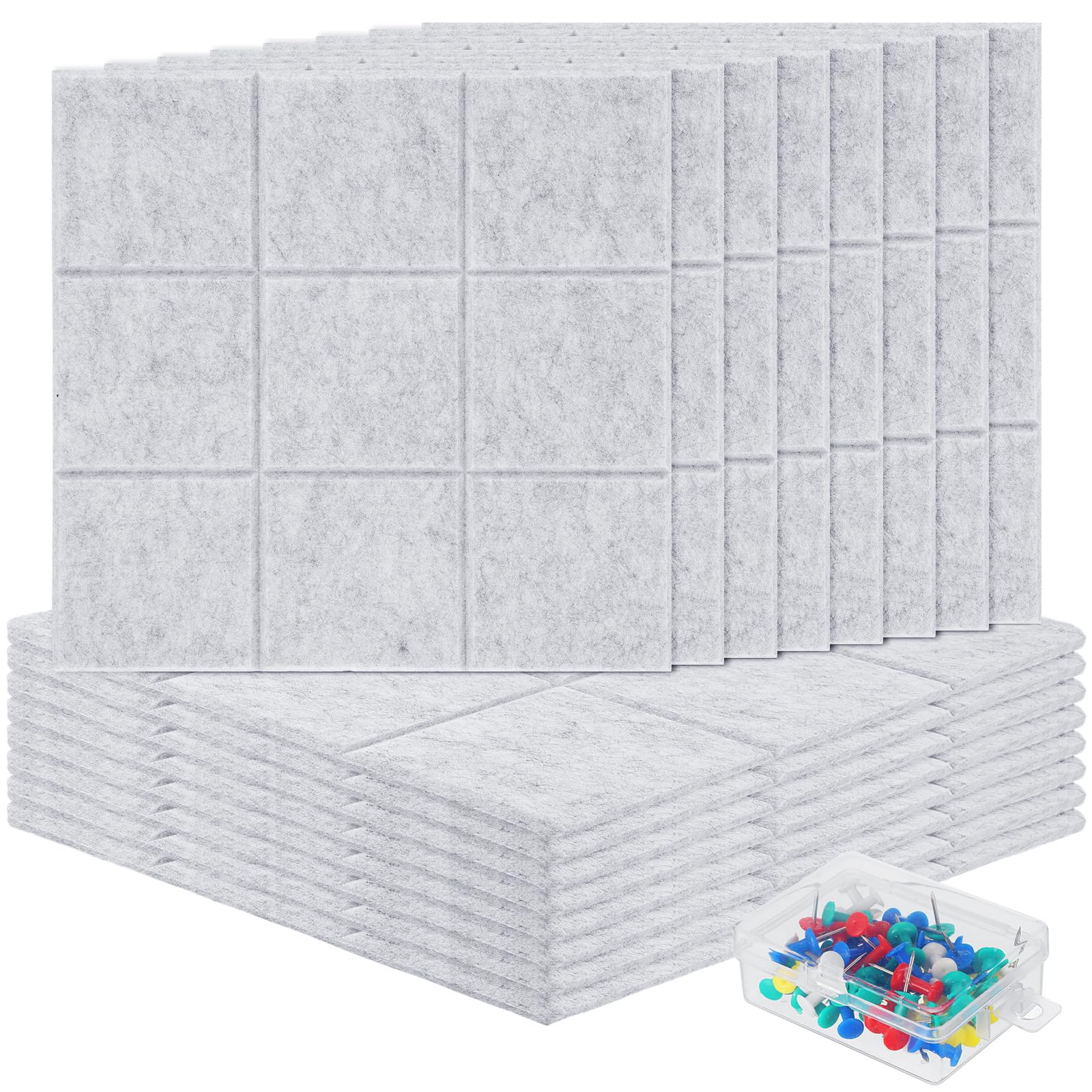 Kinlop 16 Pcs Felt Board Tiles for Wall with 50 Pushpins 11.8"x11.8" Square Self Adhesive Vision Bulletin Board for Home Office Kitchen Notice Memo Pin Board for Tiles Classroom Wall Decor (White)
