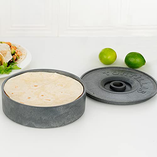 Restaurantware 8.5 x 2.3 Inch Tortilla Warmer 1 Microwavable Tortilla Holder - Lid Included Insulated Gray Plastic Tortilla Keeper Tortilla Server For Homes and Restaurants Durable