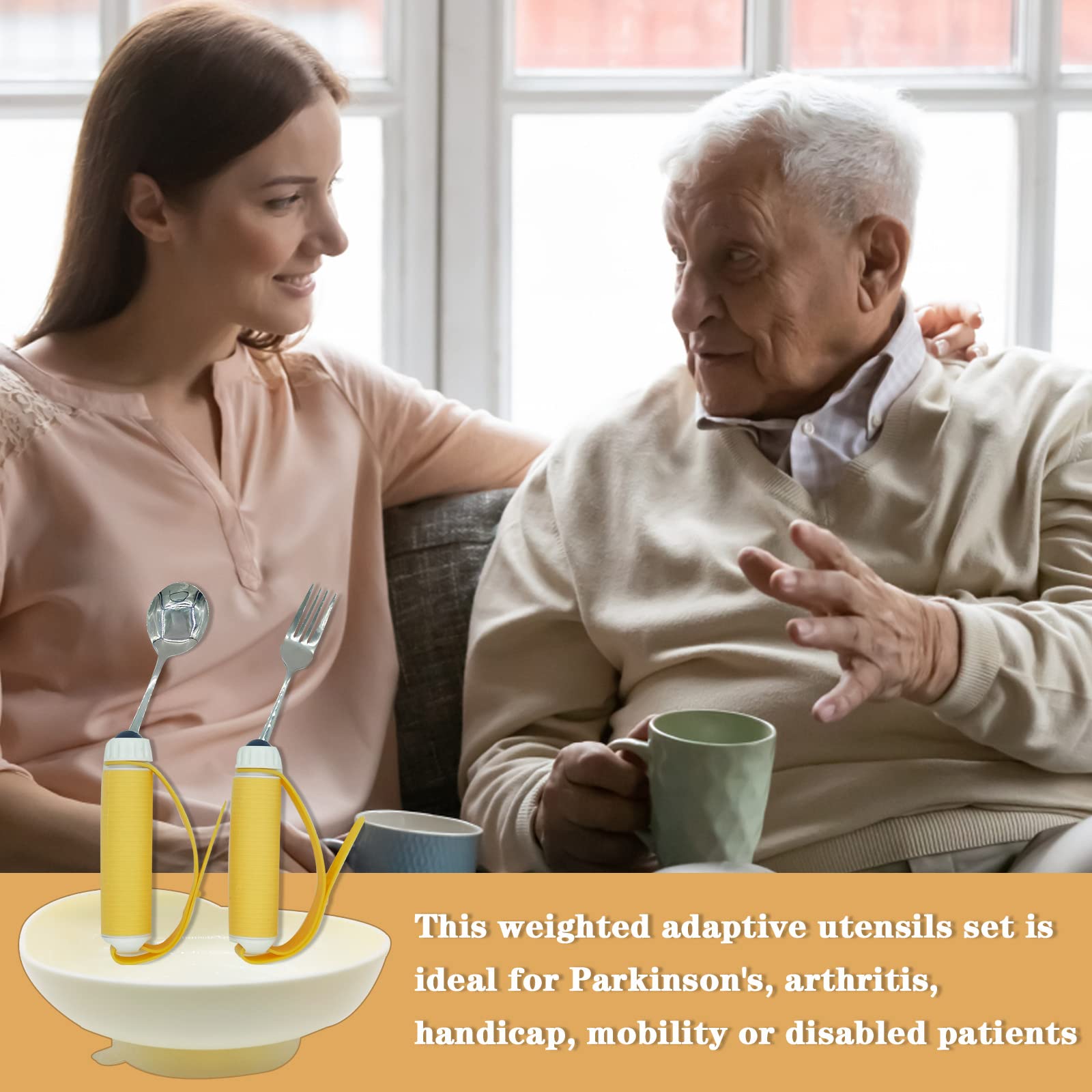 Weighted Adaptive Utensils for Hand Tremors Swivel Spoons Forks with Scoop Plate Set Built Up Utensils for Adults Parkinsons Patients Muscle Weakness Arthritis Elderly